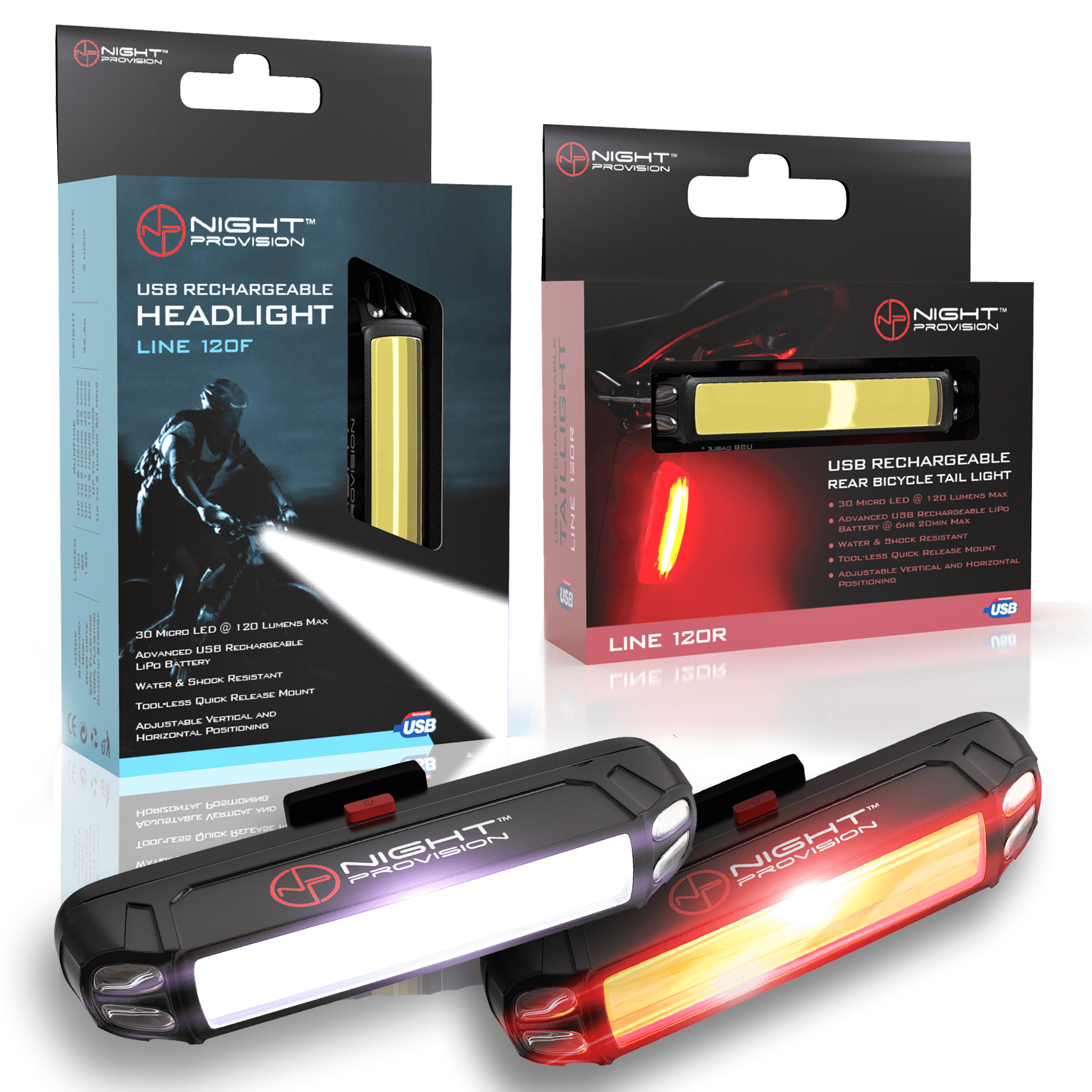 Night Provision LINE-120FR Front & Back Bike Light Skateboard 120 Lumen ...