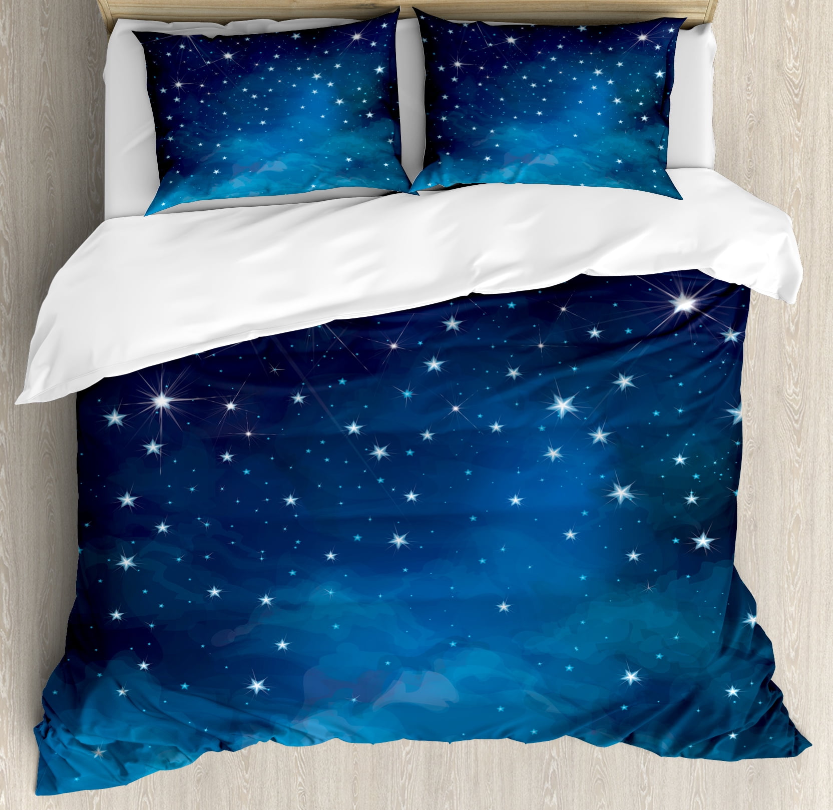 Night Queen Size Duvet Cover Set, Vibrant Star in Abstract Ombre Style ...