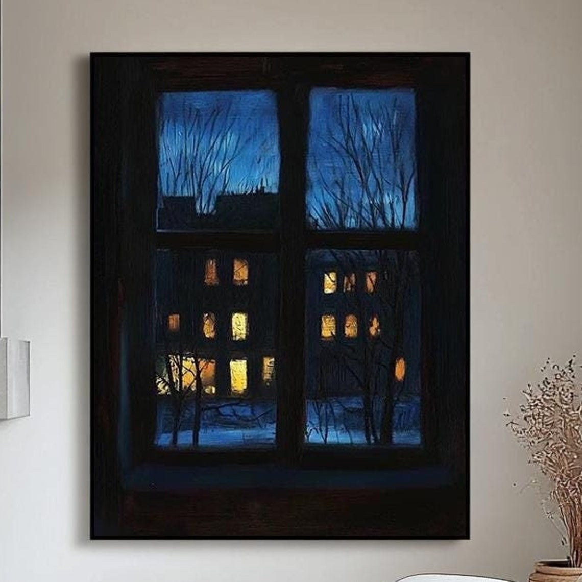 Night Scene Painting Wall Art, Scenery Painting Outside The Window ...