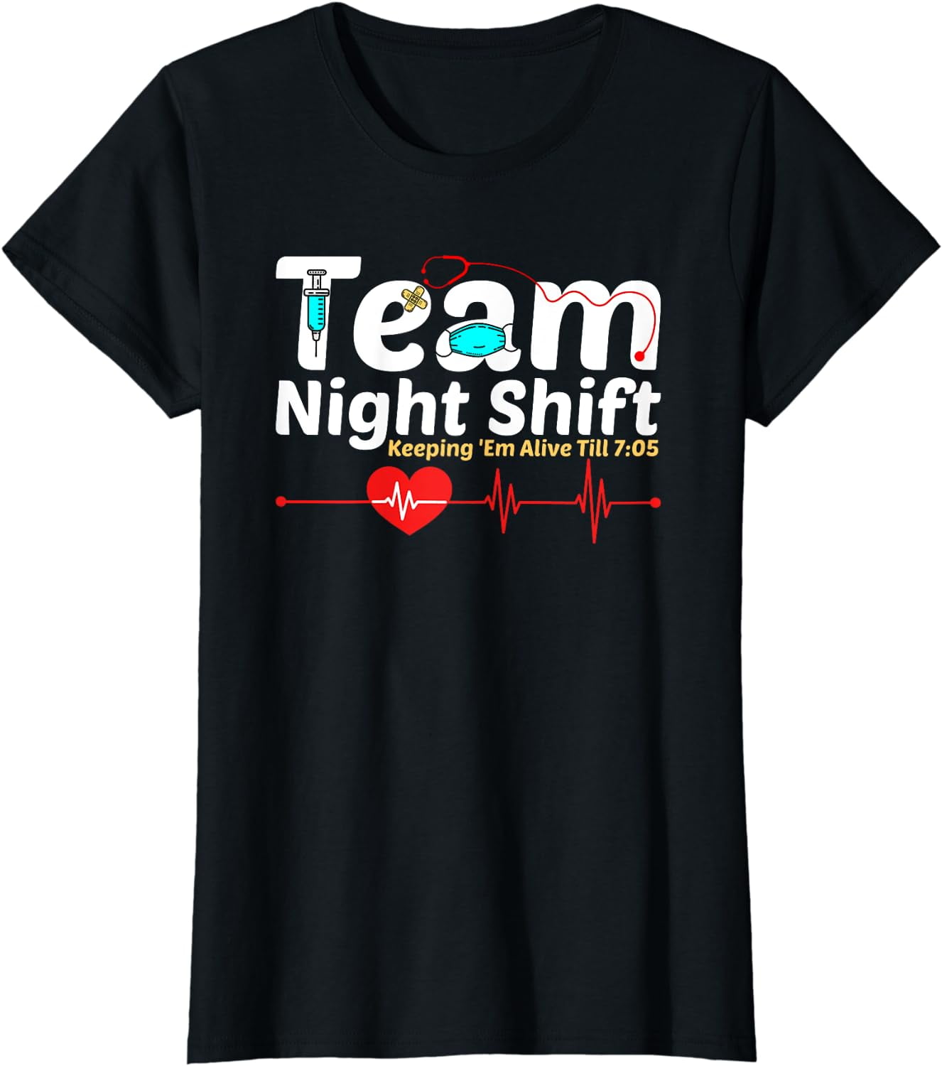 Night Shift Nurse Life RN LPN CNA Healthcare Heartbeat Love T-Shirt ...