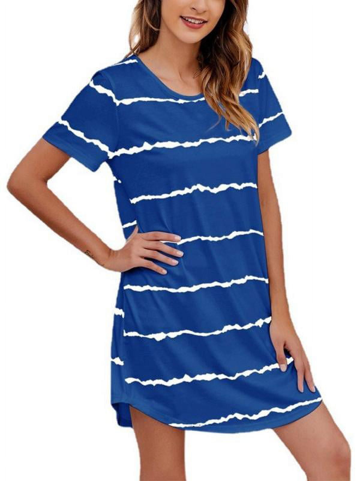 Night Shirts Womens Nightgowns Striped Short Sleeve Sleepwear Comfy ...