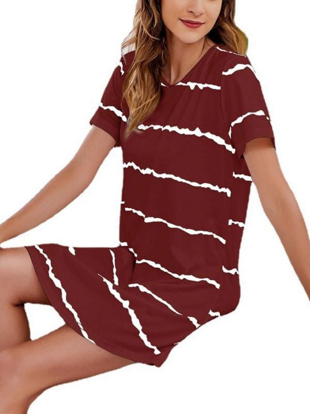 Night Shirts Womens Nightgowns Striped Short Sleeve Sleepwear Comfy ...