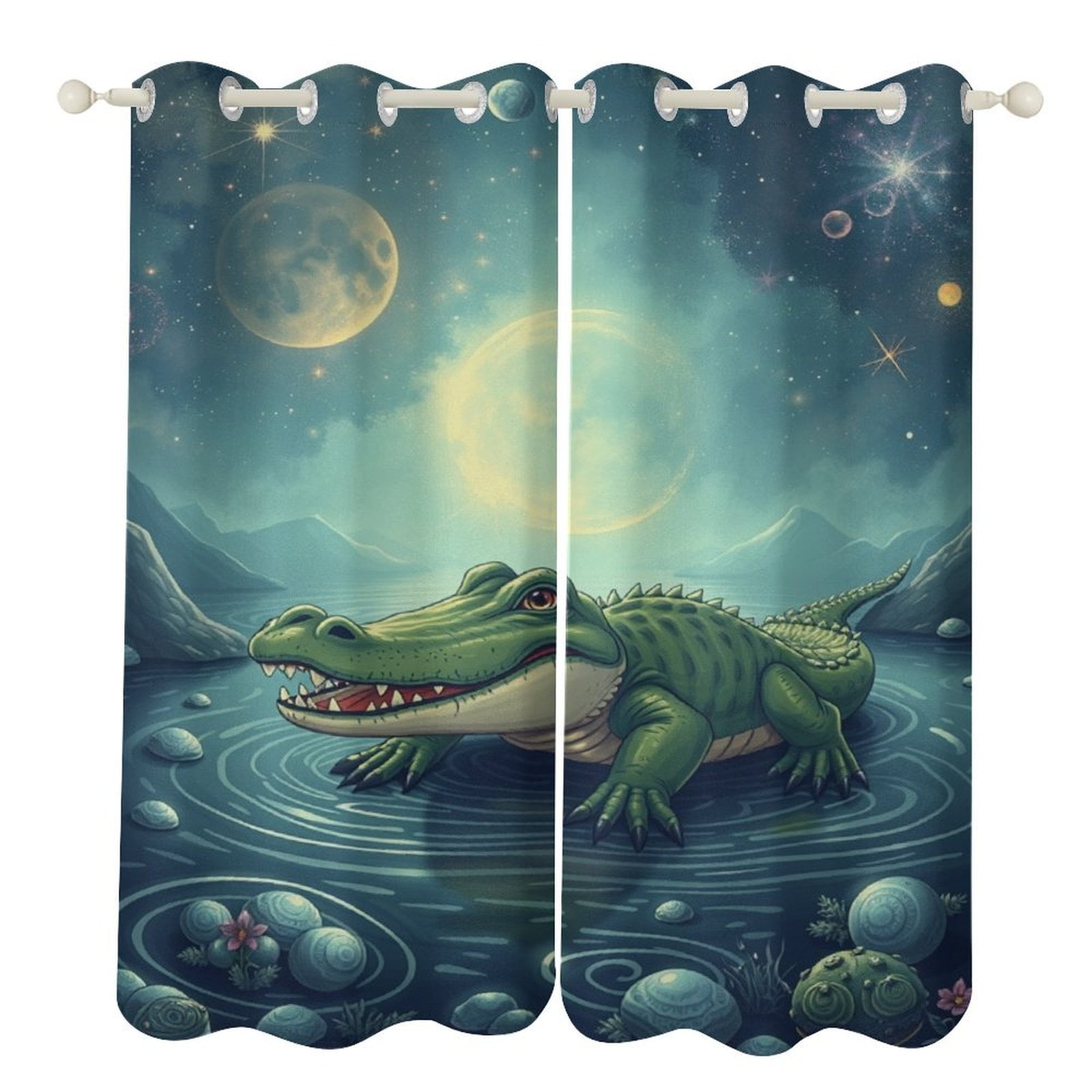 Night Sky Alligator Moon Curtain for Living Room Bedroom Set Design ...