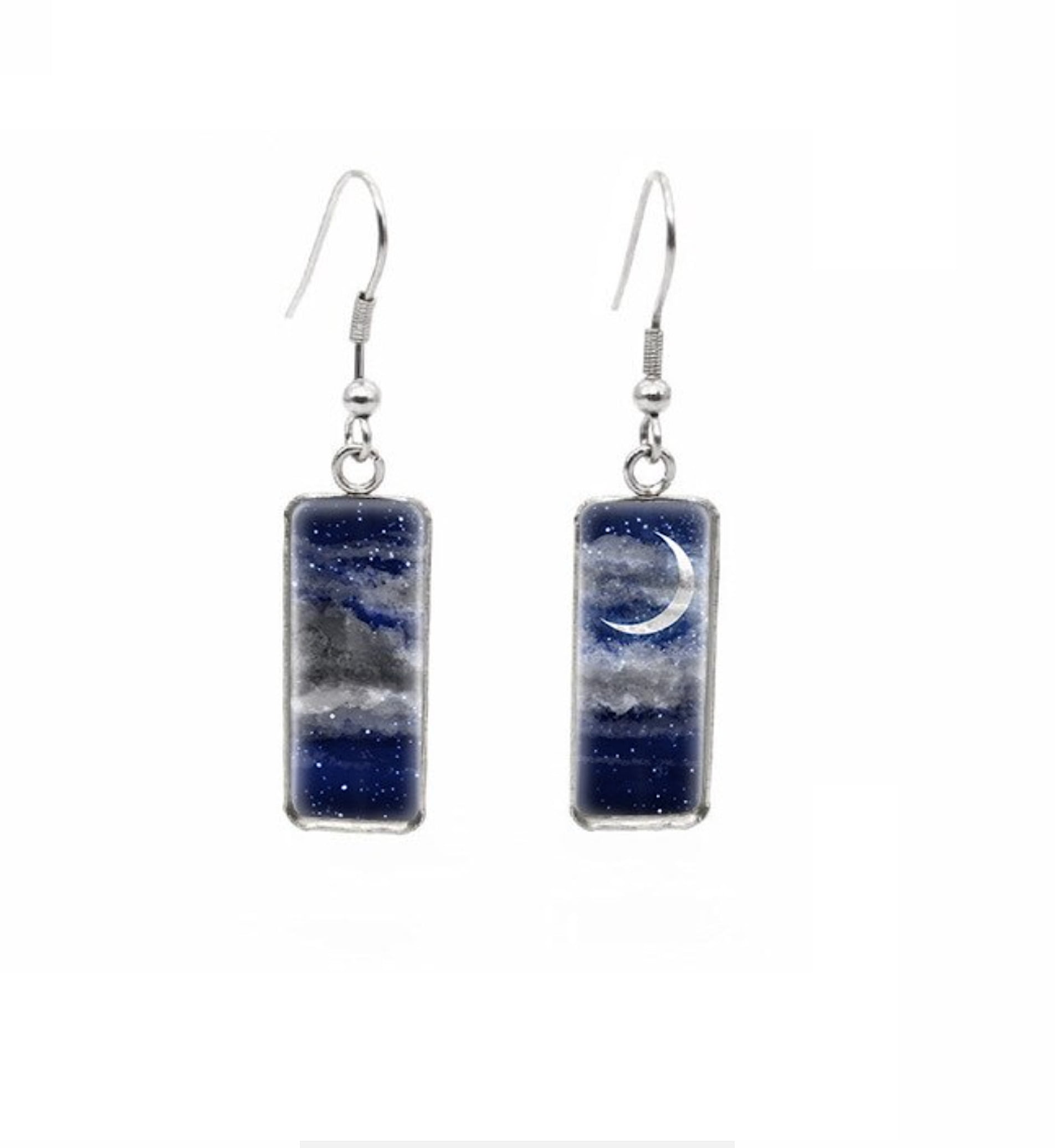Night Sky And Crescent Moon Rectangular Drop Earrings - Walmart.com