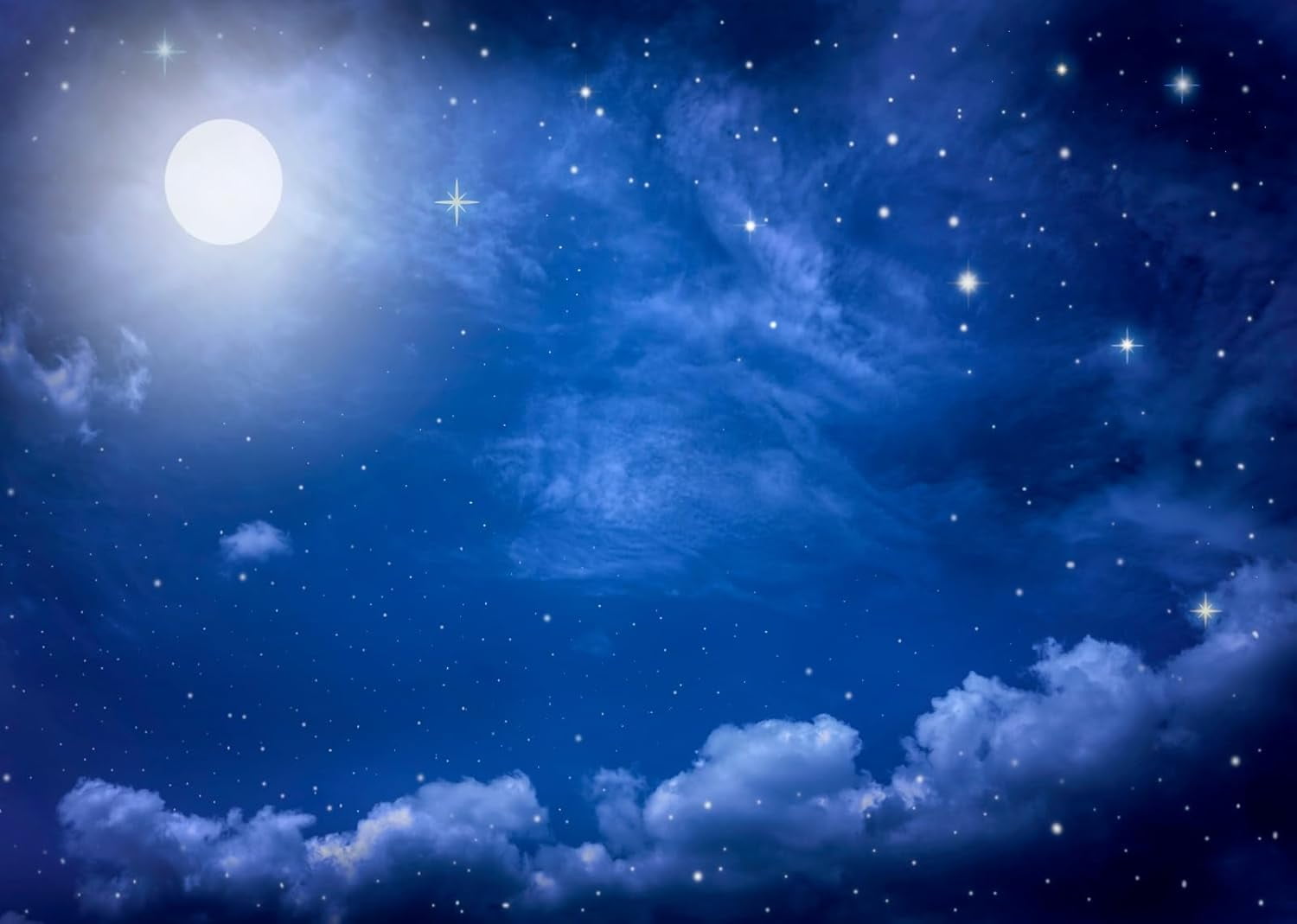 Night Sky Backdrop Blue Star Night Sky Stars and Moon in Cloudscape ...