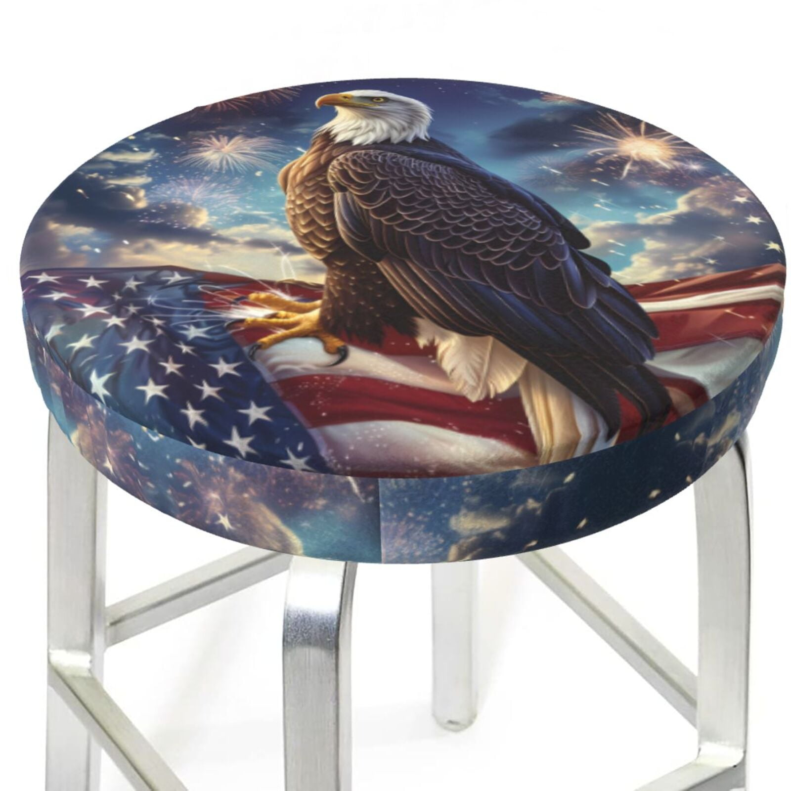 Night Sky Bald Eagle Round Bar Stool Covers, Soft Velvet Bar Stool Seat ...