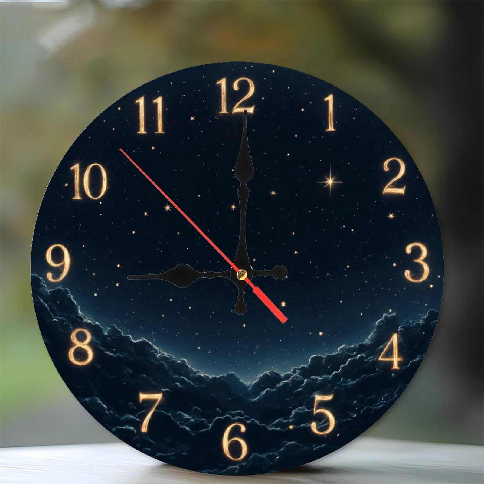 Night Sky Clock Wall Art Home Decor 10-Inch Silent Wooden Wall Clock ...