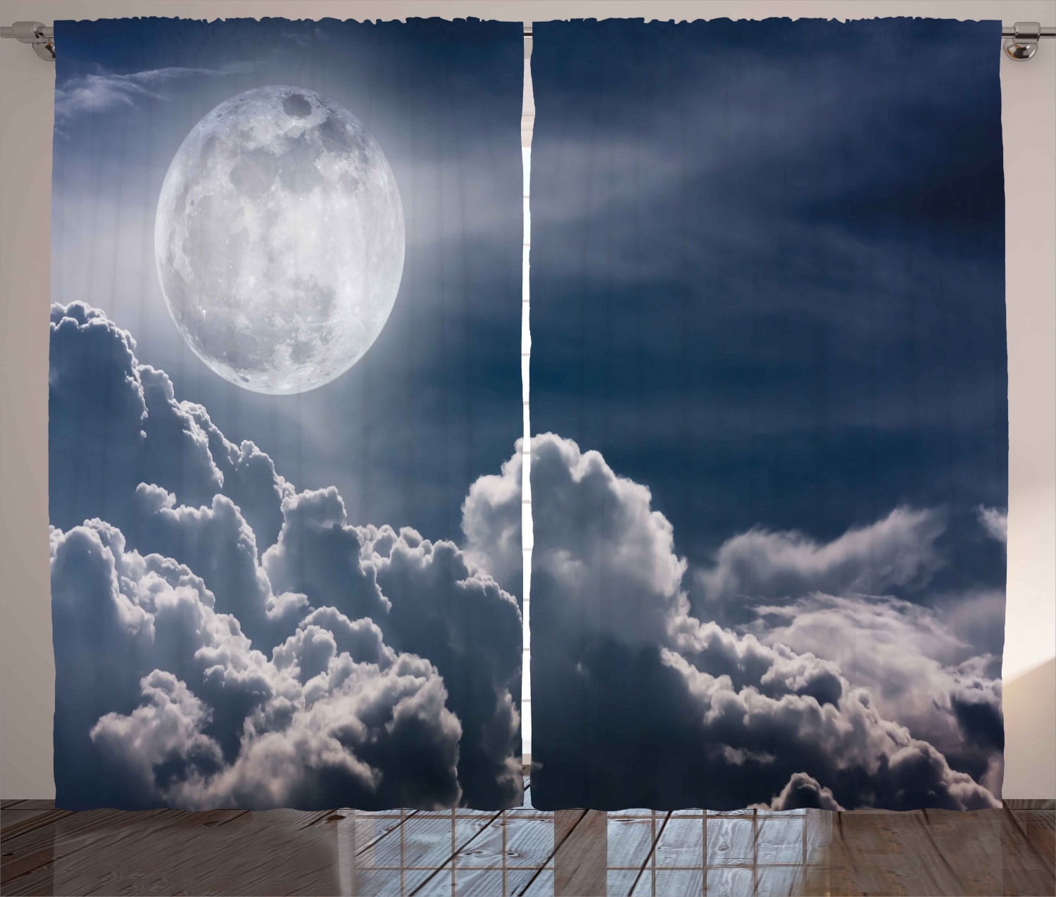 Ambesonne Night Sky Curtains 2 Panel Set, Celestial Photo Full Moon ...
