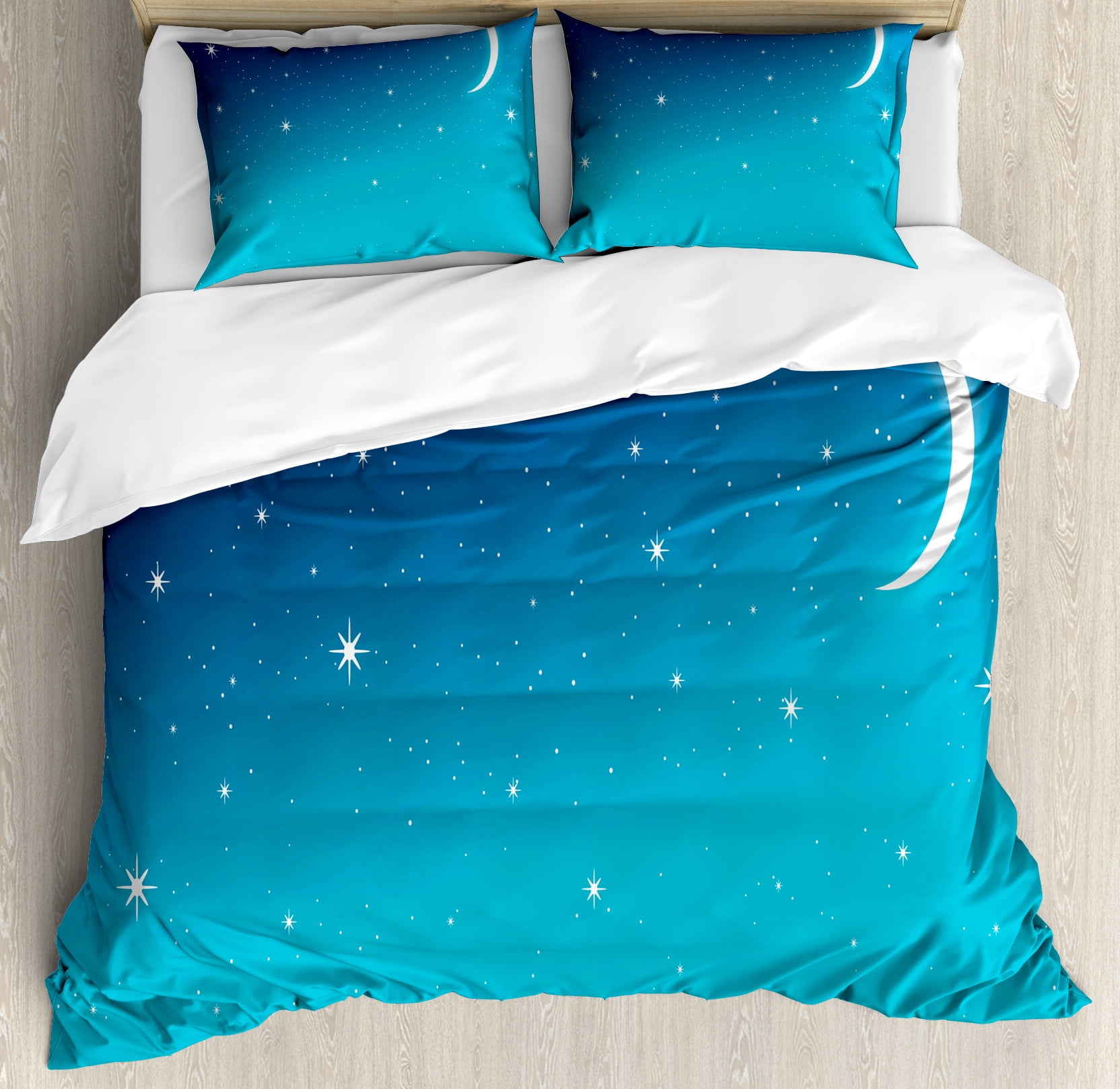 Night Sky Duvet Cover Set, Starry Crescent Moon Nebula Galaxy Astronomy ...