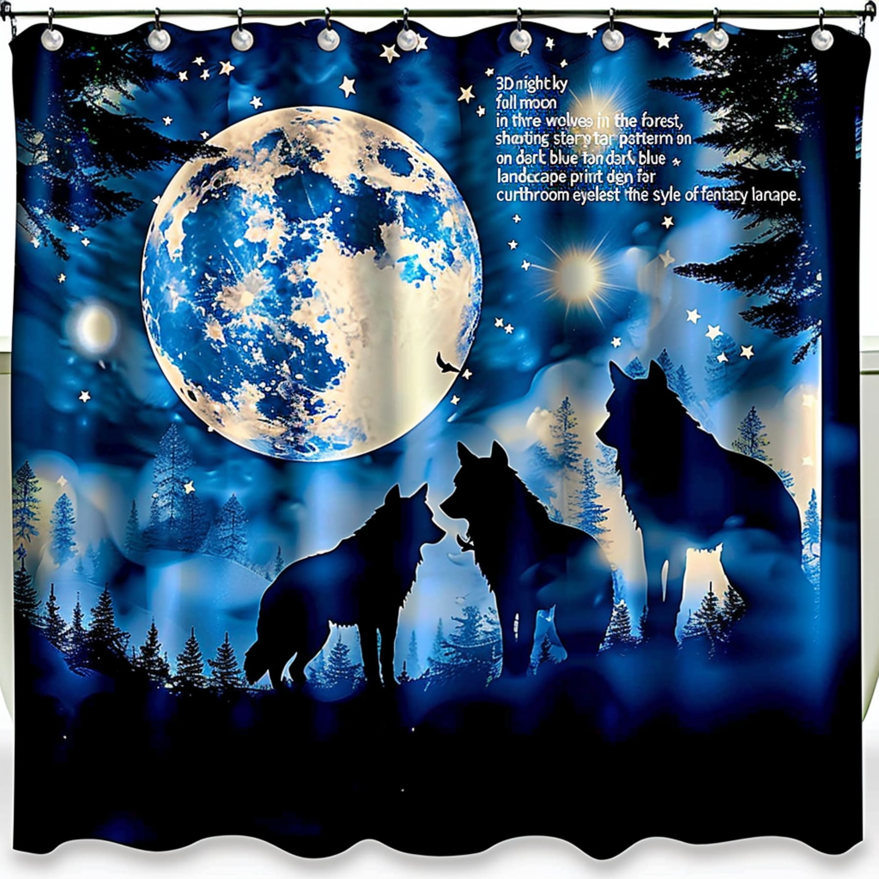 Night Sky Full Moon Wolf Pack Shower Curtain Fantasy Landscape Bathroom Decor - Walmart.com