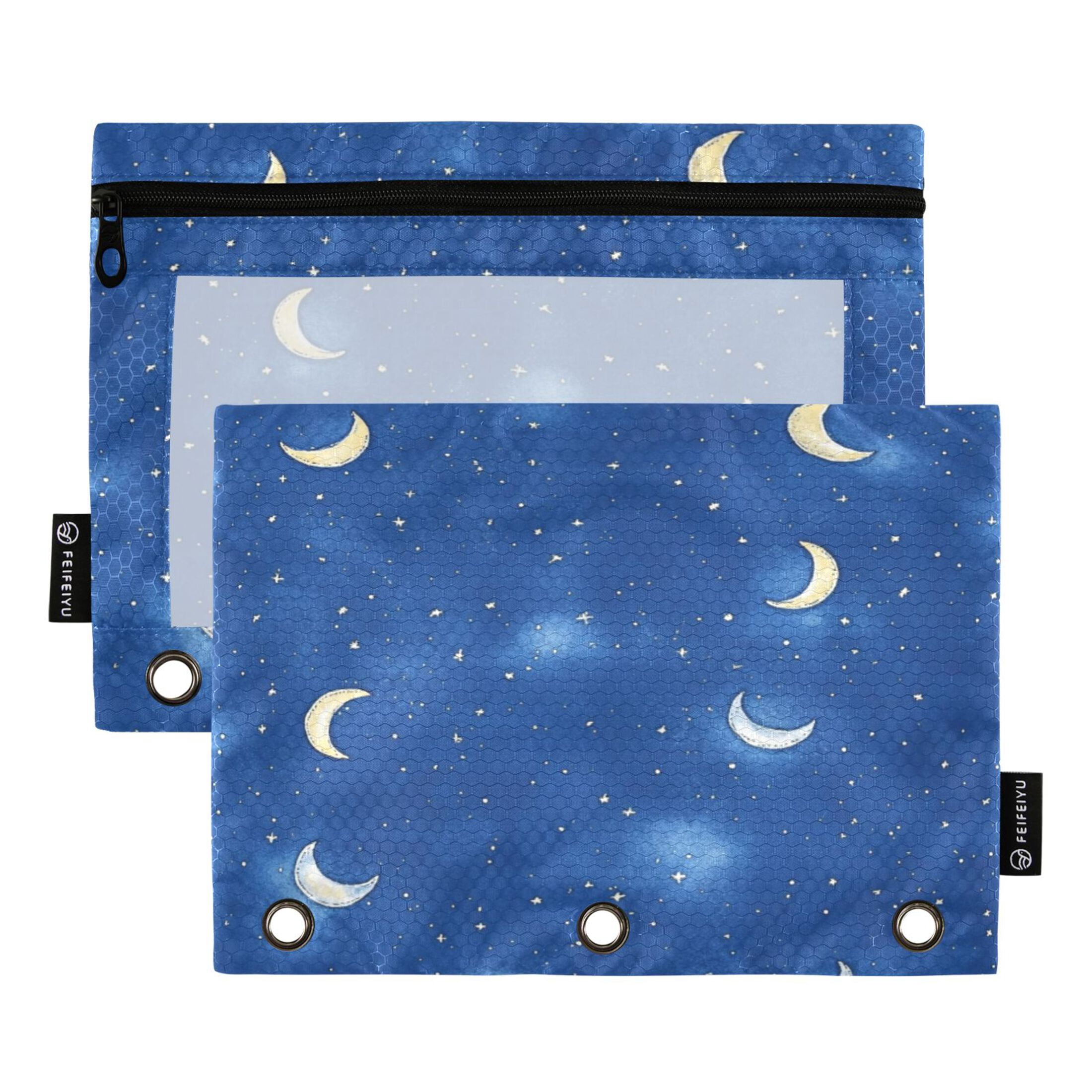 Night Sky Moon Pattern 9.8x7.1in Water Resistant Binder Pouch, 3-Ring ...