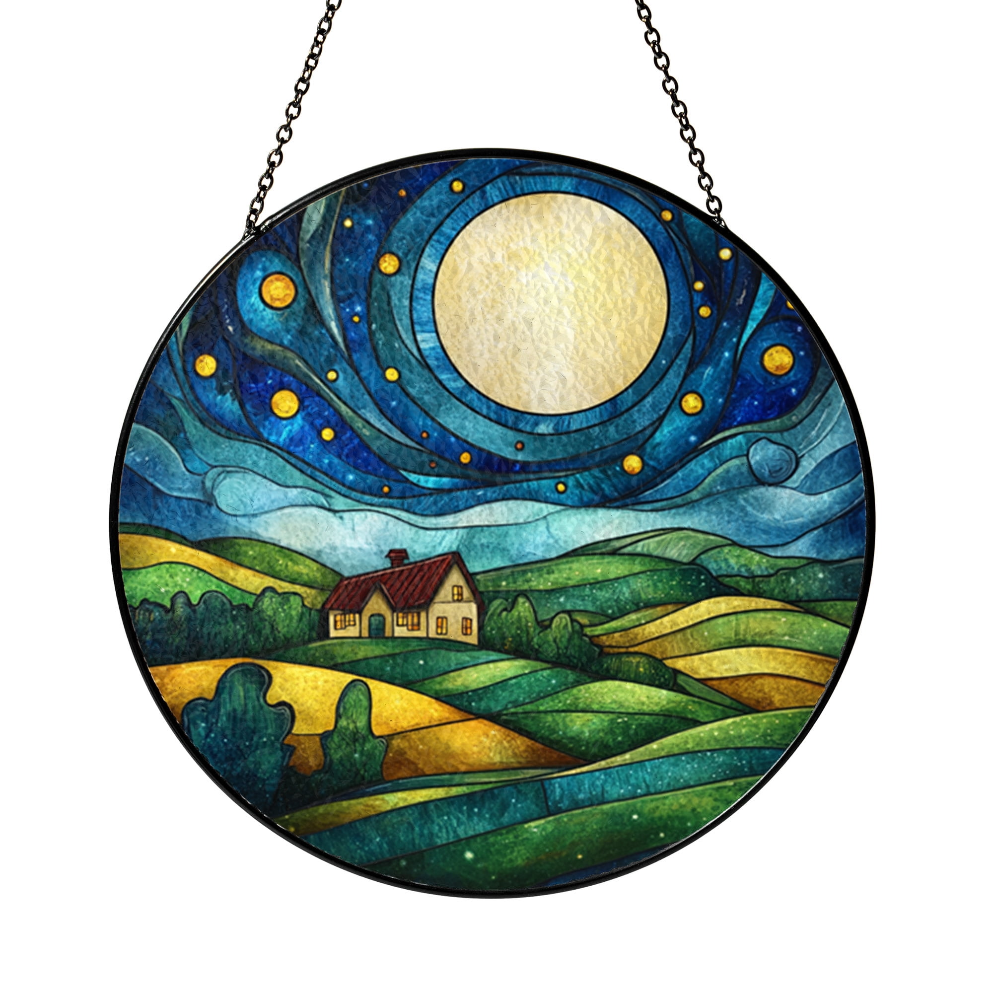 Night Sky Moon and Stars Stained Glass Suncatcher – Window Decor ...
