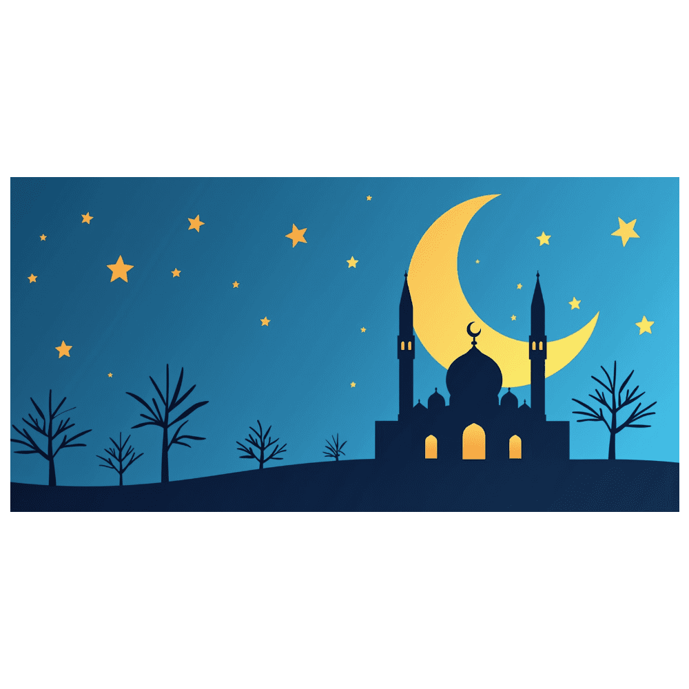 Night Sky Mosque Silhouette Eid Celebration Backdrop Banner Starry ...
