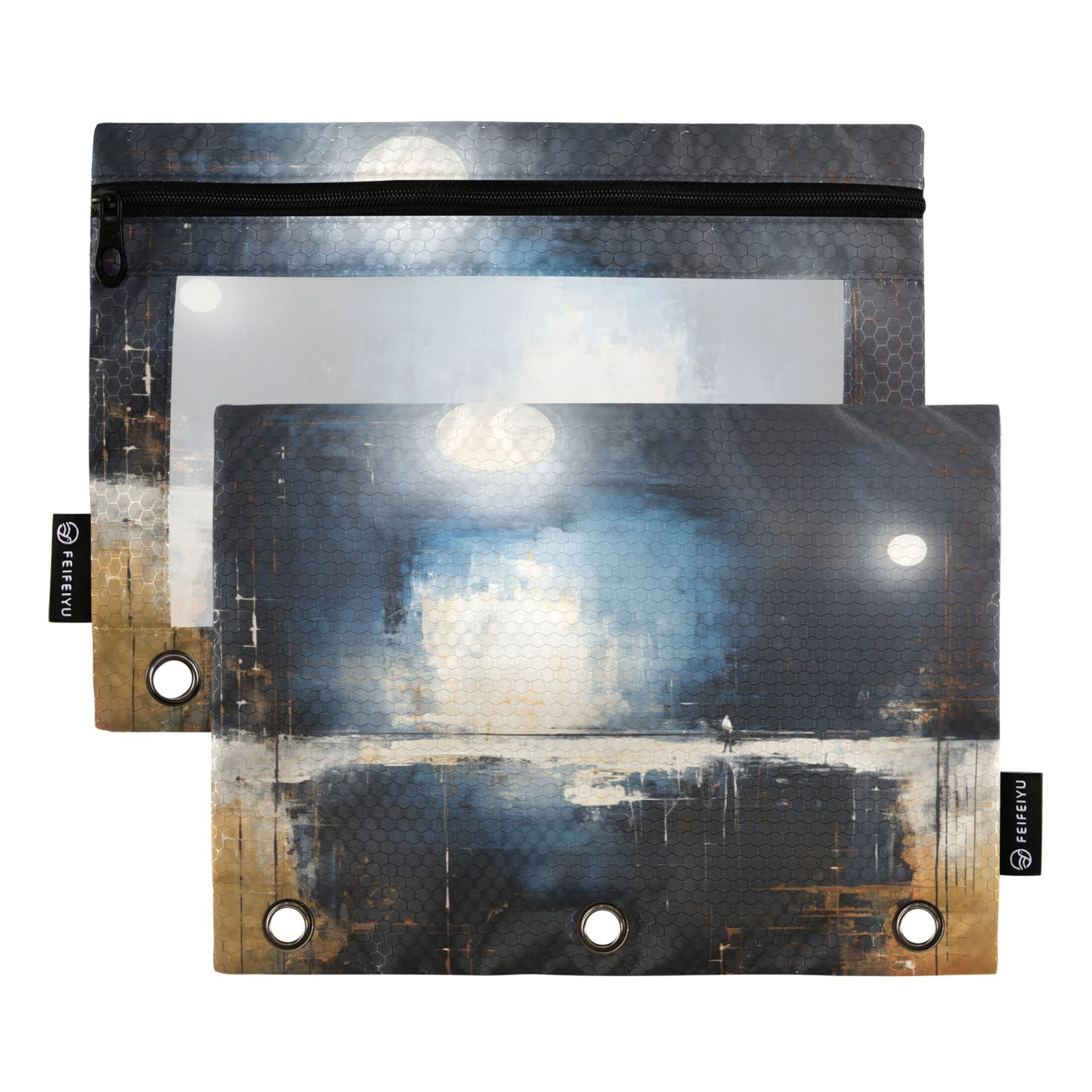 Night Sky Oil Paint 2 Pack Pencil Pouch for 3 Ring Binder Smooth Zipper ...