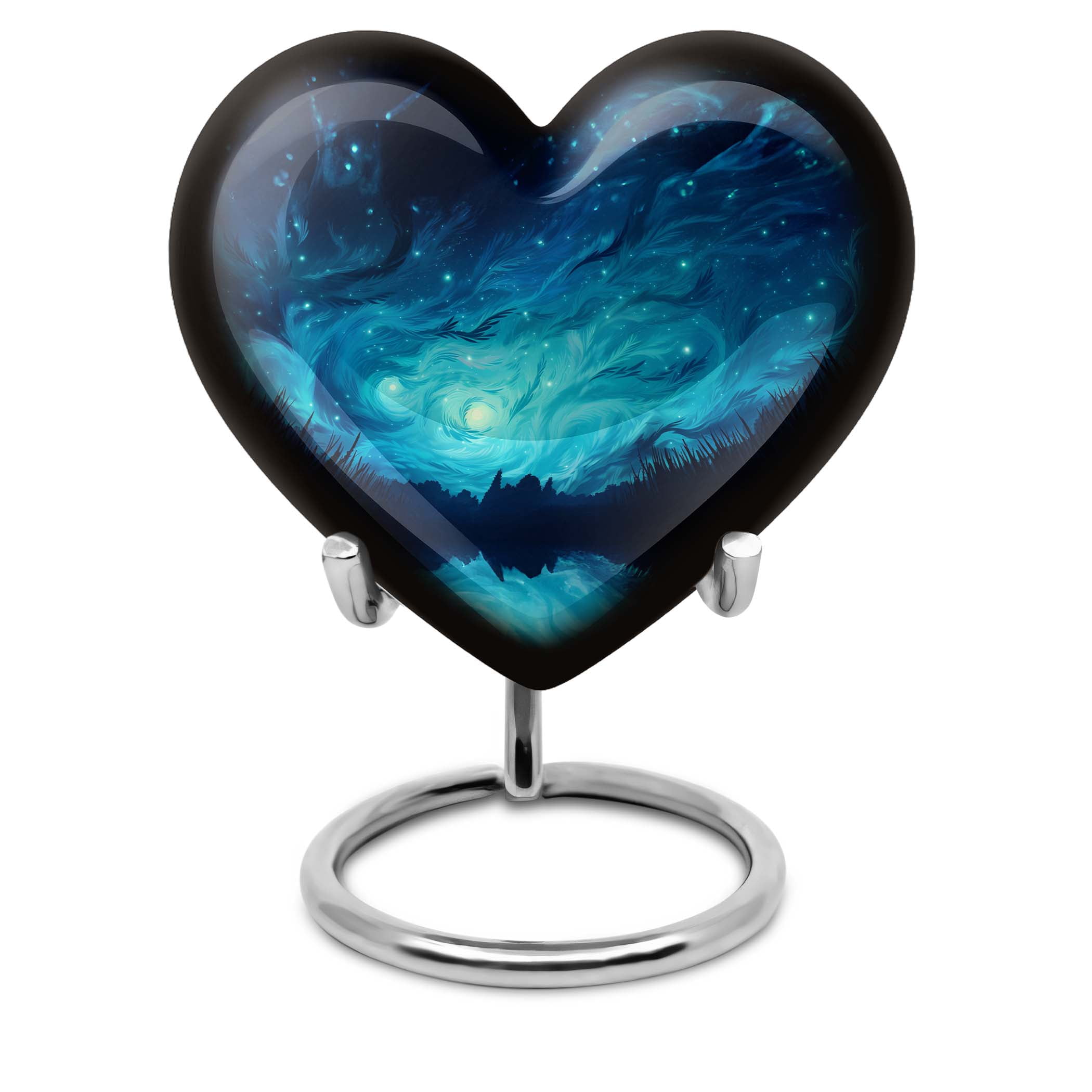 Night Sky over Silhouette Forest Urns For Human Ashes Keepsake - Small Urn For Funeral, Blue ...