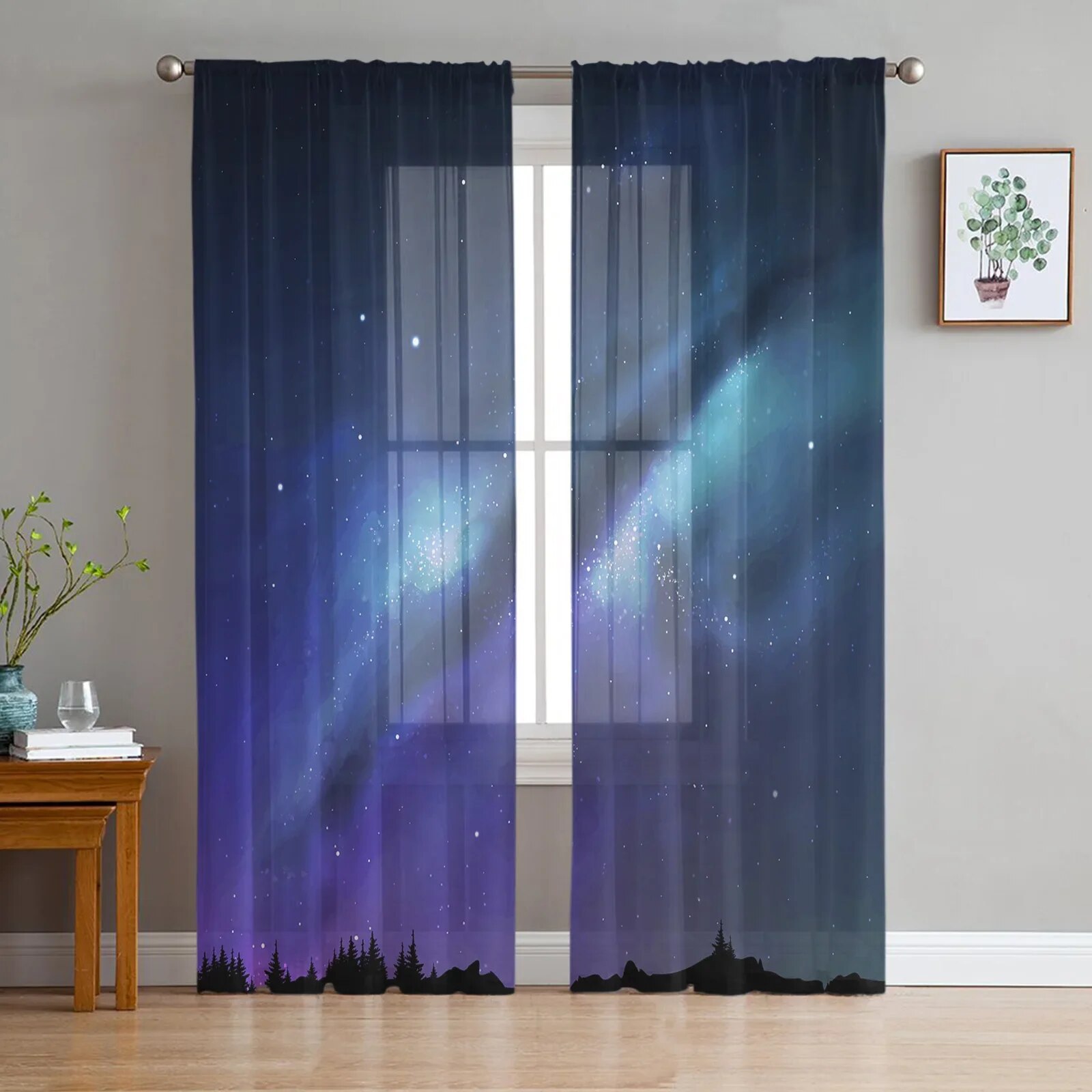 Night Sky Star Moon Sheer Curtains Living Room Window Tulle Curtains ...