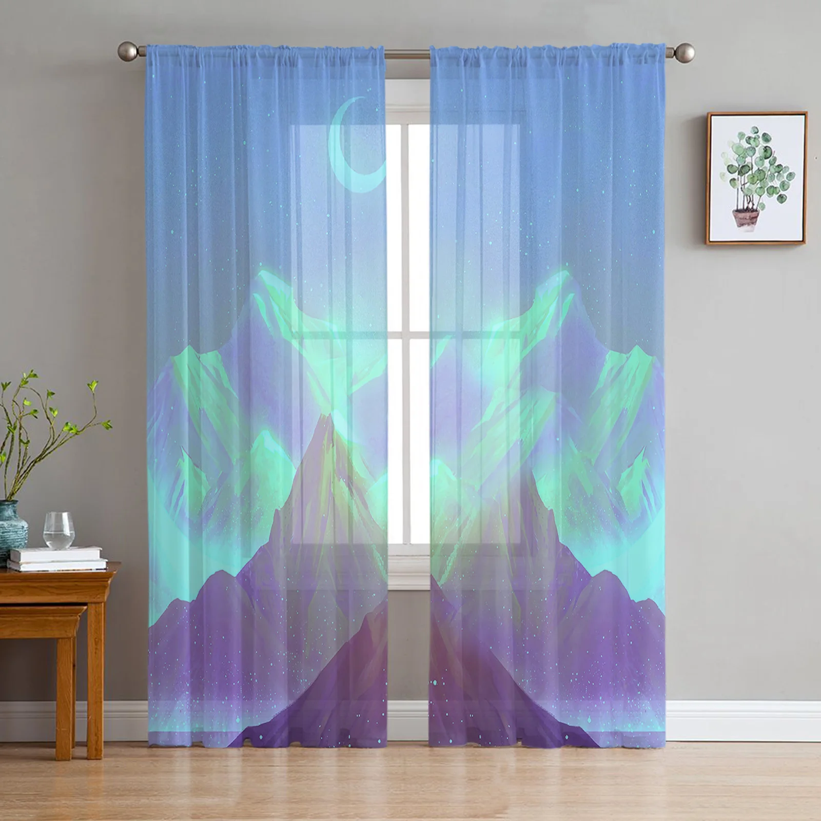Night Sky Star Moon Sheer Curtains Living Room Window Tulle Curtains ...