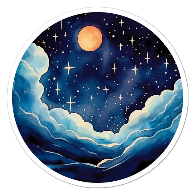 Night Sky Stars Moon Sticker Indoor Outdoor Phone Decal Water Bottle ...