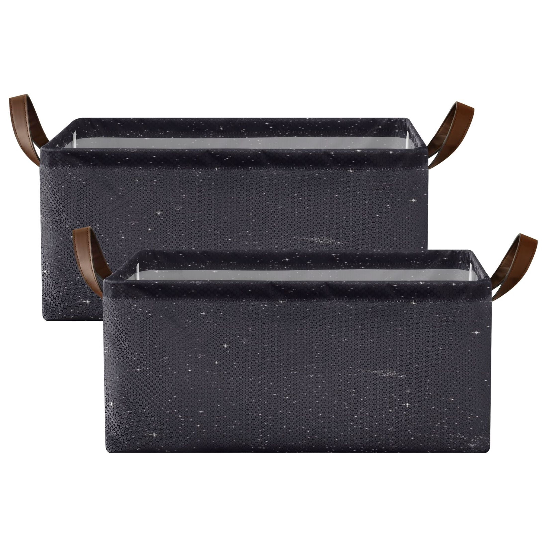 Night Sky Stars Moons Shelf Baskets Set of 2 Foldable Metal Frame Open ...