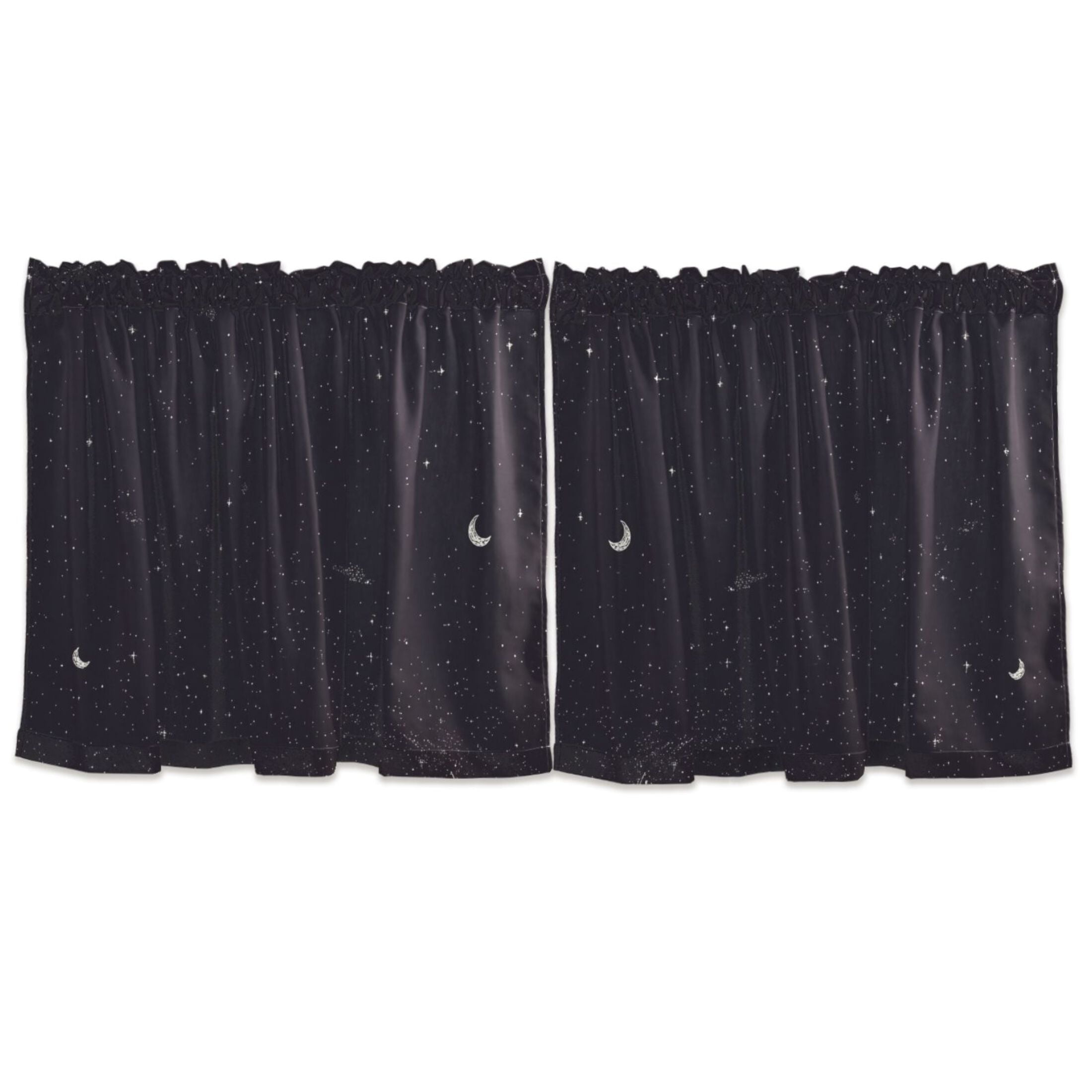 Night Sky Stars Moons Tier Curtains for Kitchen 57x24 Inch Semi Sheer ...