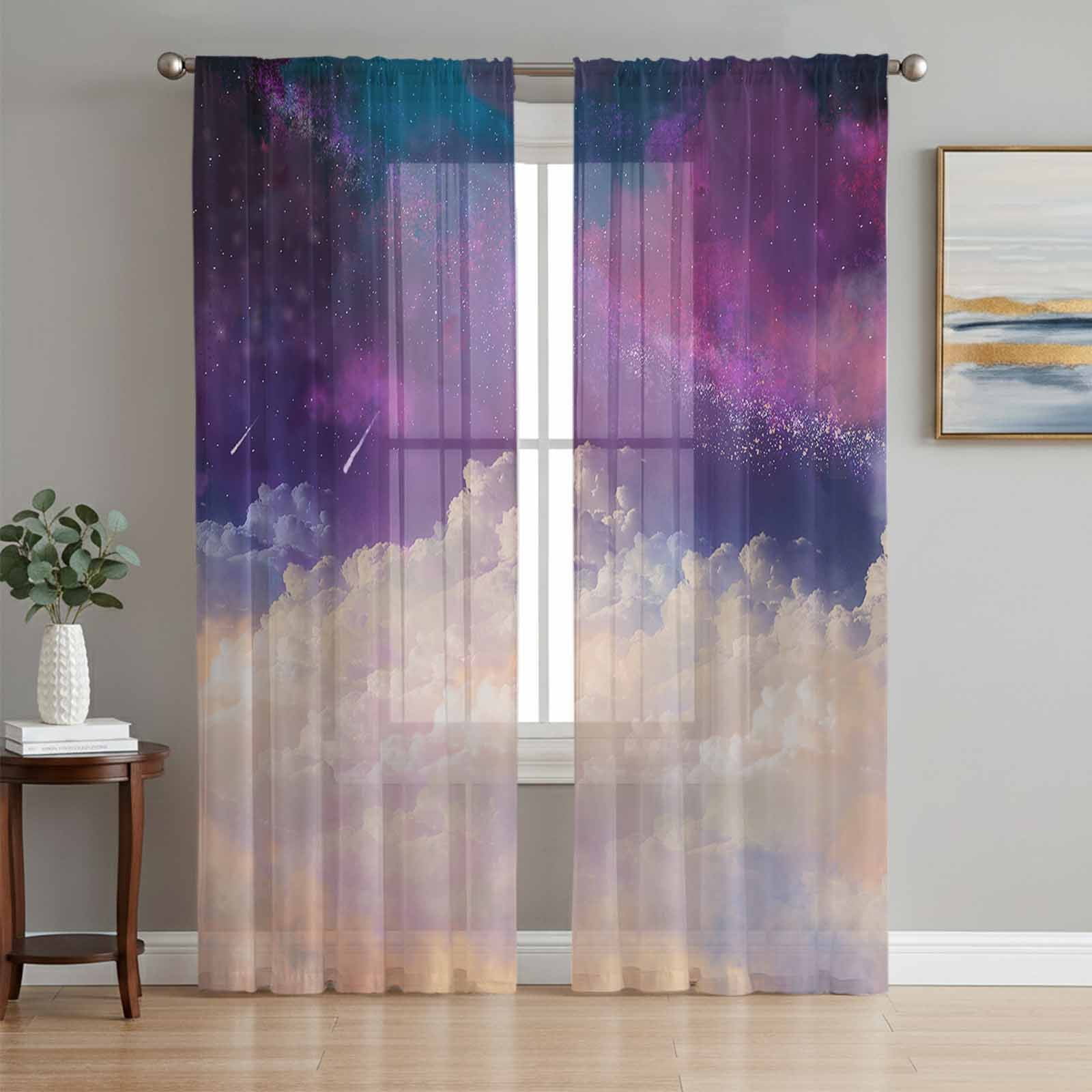 Night Sky Stars Semi Sheer Curtains 96 Inch Length 2 Panels Set ...