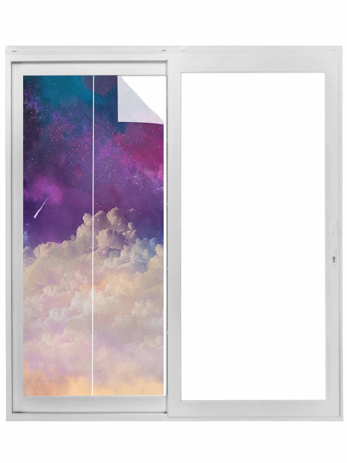 Night Sky Stars Window Privacy Film, Shooting Star Cloud Galaxy Static ...