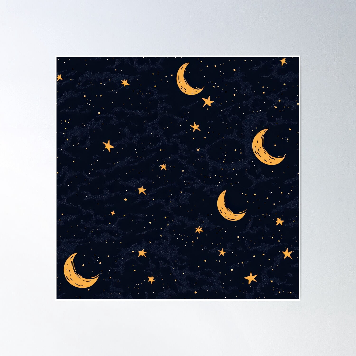 Night Sky With Crescent Moons And Stars. Poster Wall Art, Modern Wall ...
