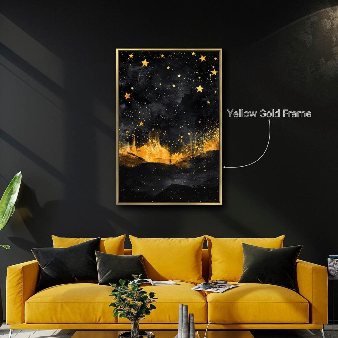 Night Sky With Golden Stars Wall Art Abstract Black And Gold Skies ...