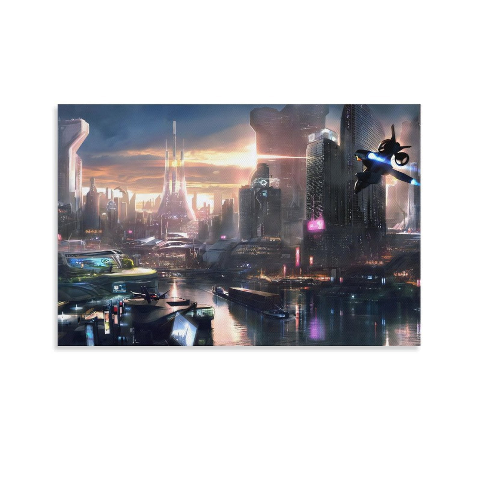 Night Skyscraper Concept Art Future City Poster Artworks Canvas Poster ...