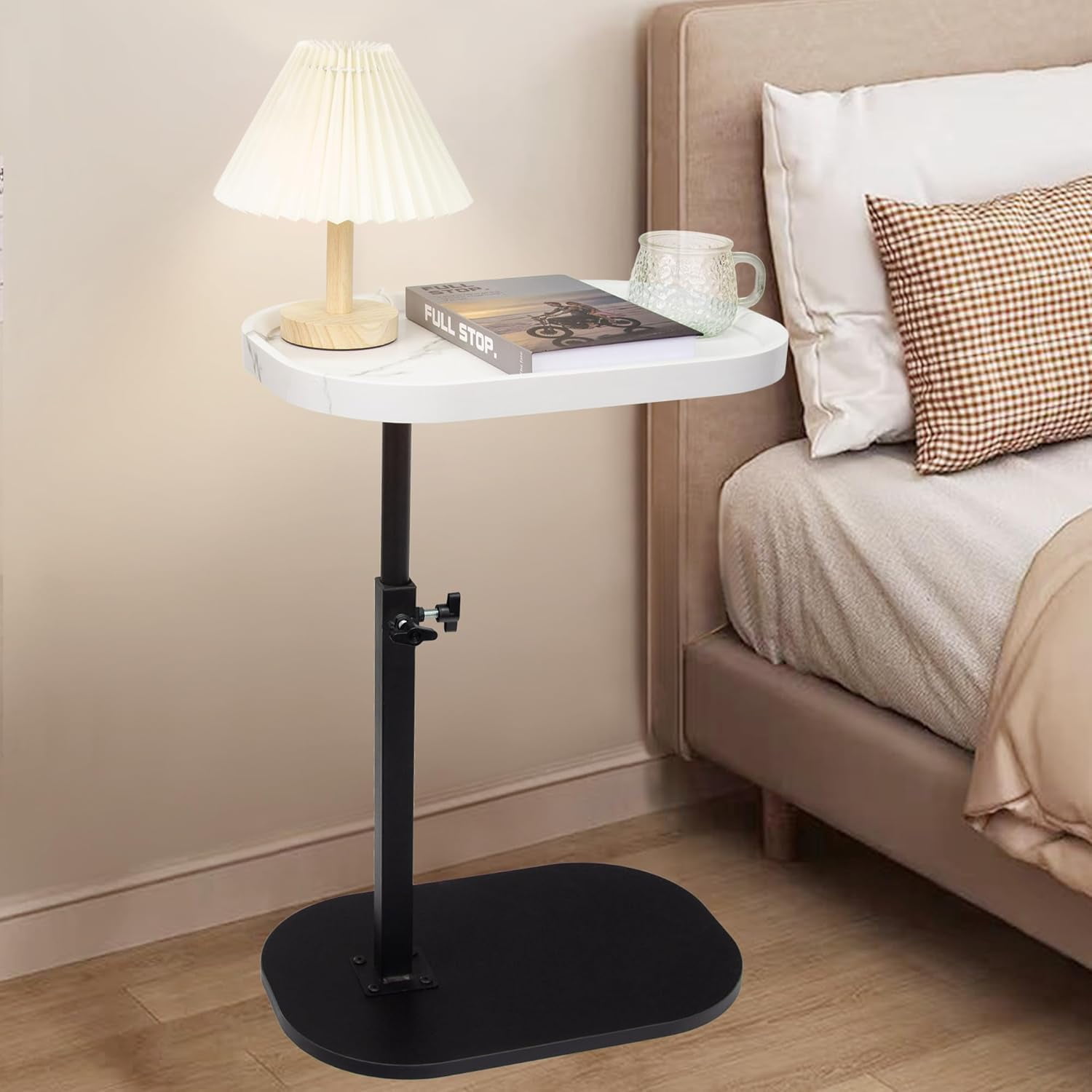 Night Stand Adjustable Height, 360°Swivel C Shaped End Table for Couch Sofa, Walnut Bed Side ...