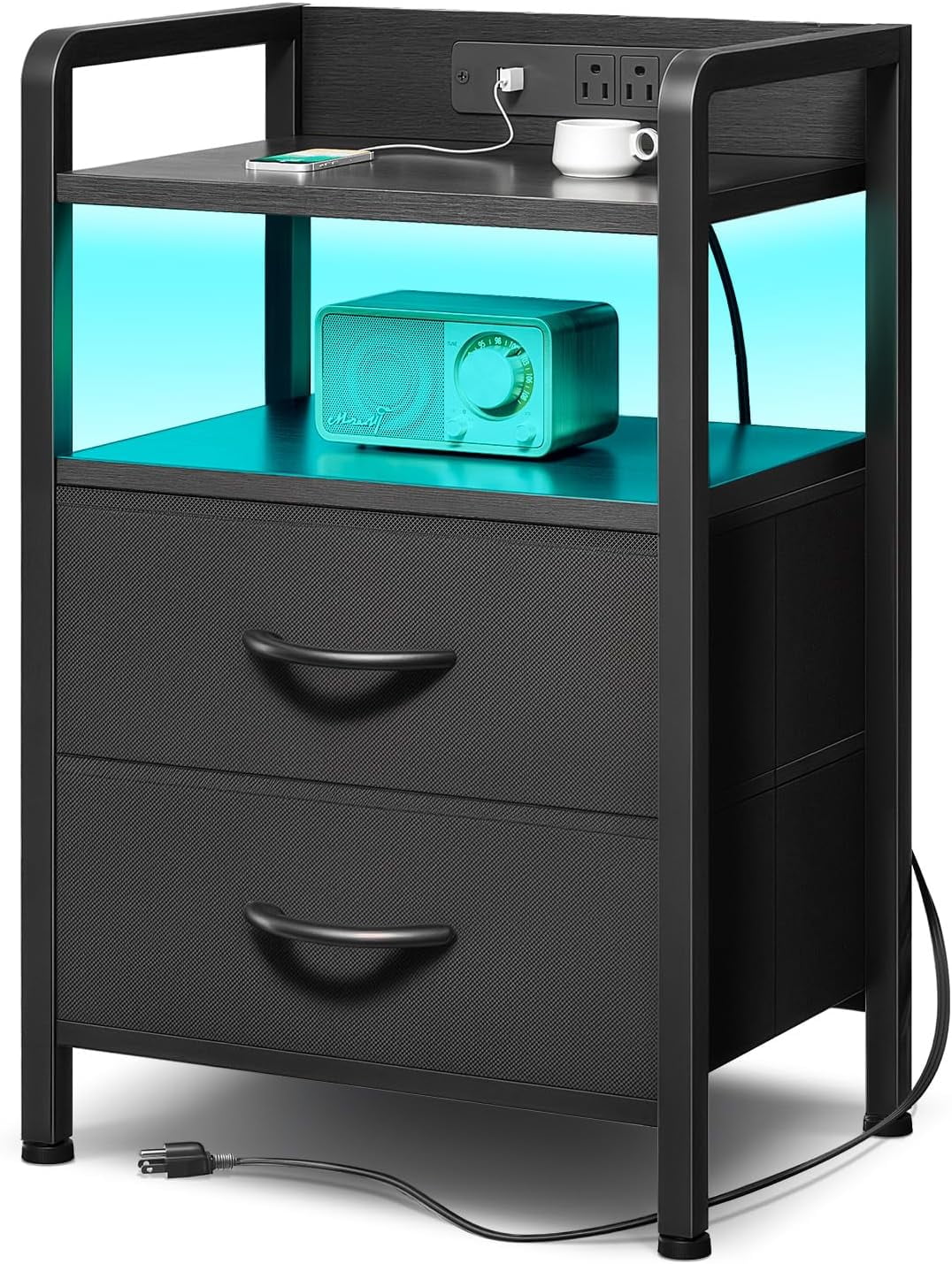 Night Stand Bedside Charger Bedroom - Nightstand with Charging Station ...