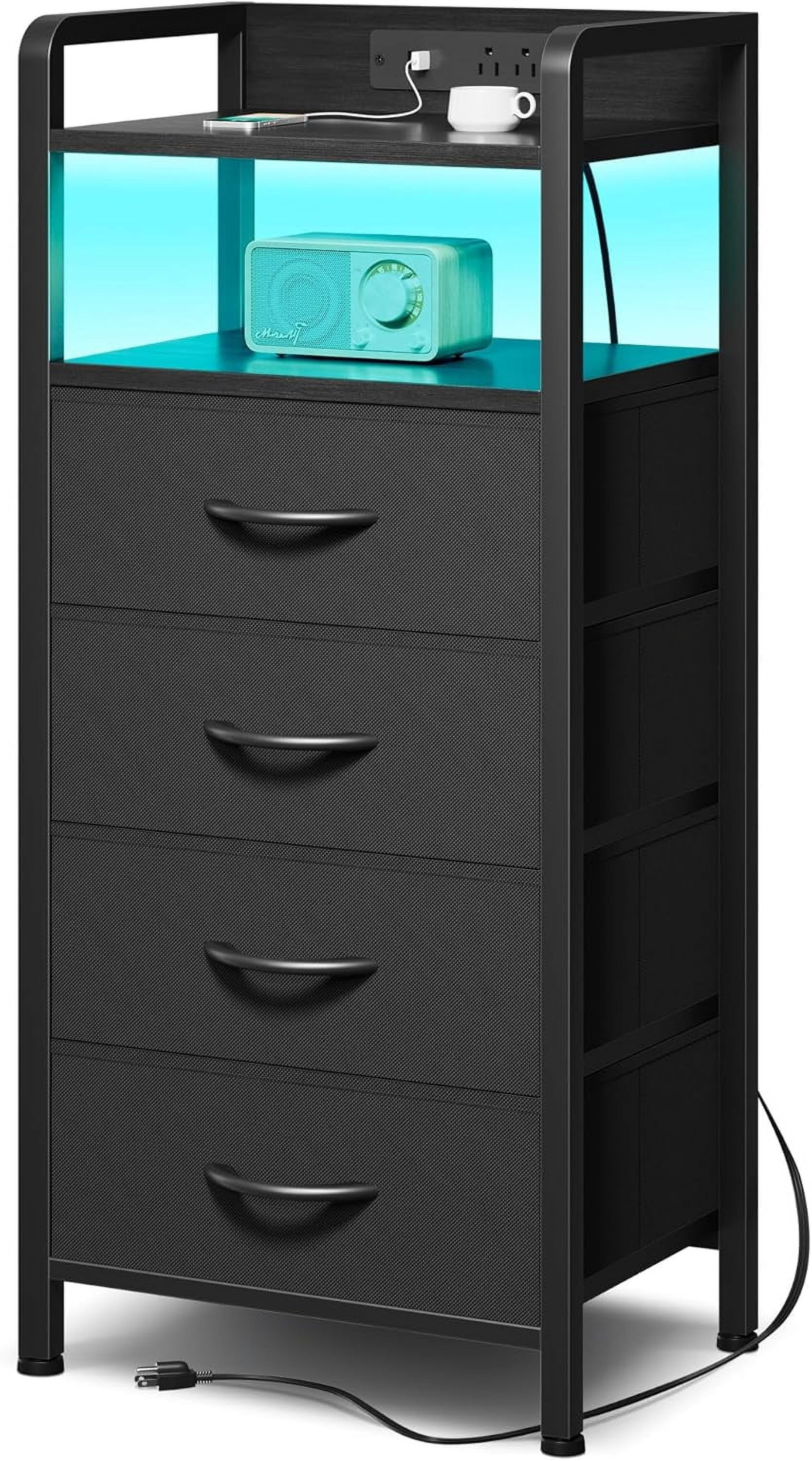 Night Stand Bedside Table Bedroom - Tall Nightstand with Charging ...