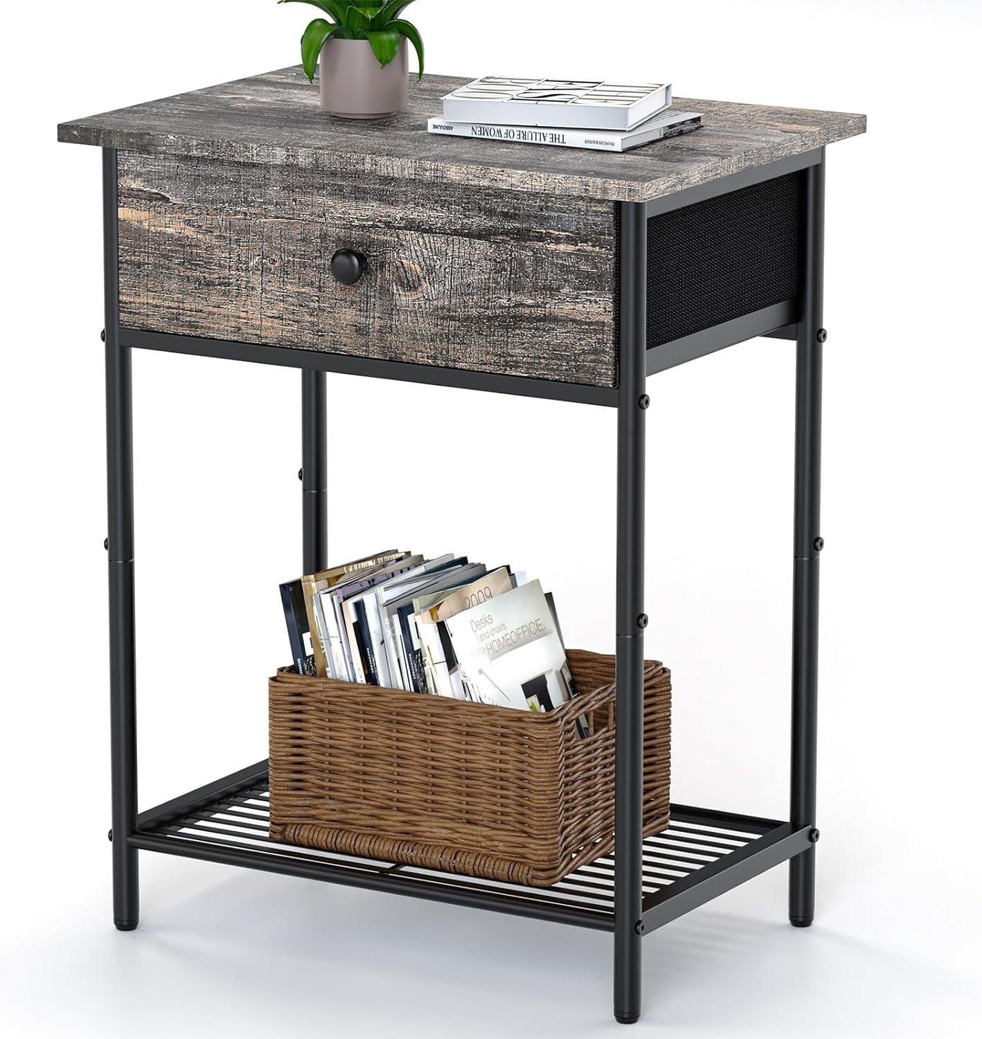 Night Stand Beside Tables with Drawers and Shelf Large Nightstand 2 ...