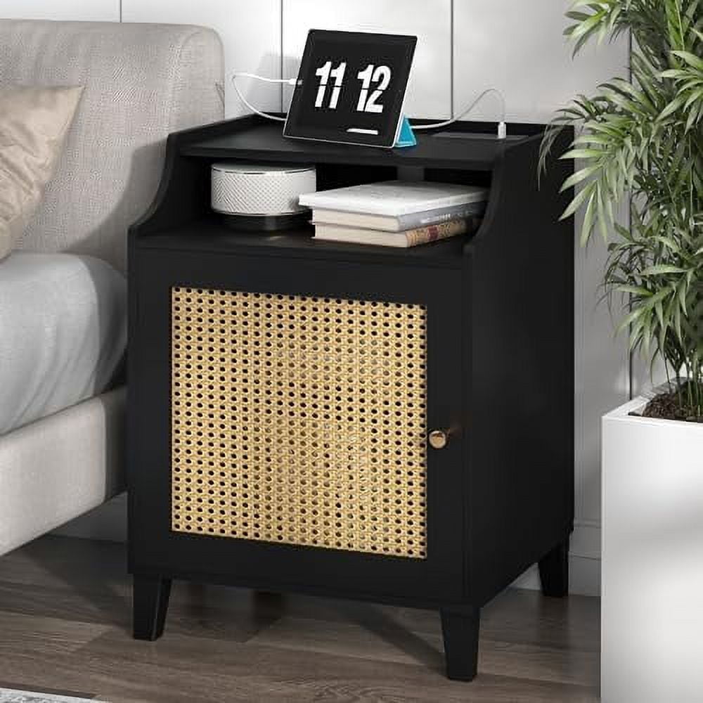 Night Stand Black Nightstand with Charging Station Farmhouse Bedside ...