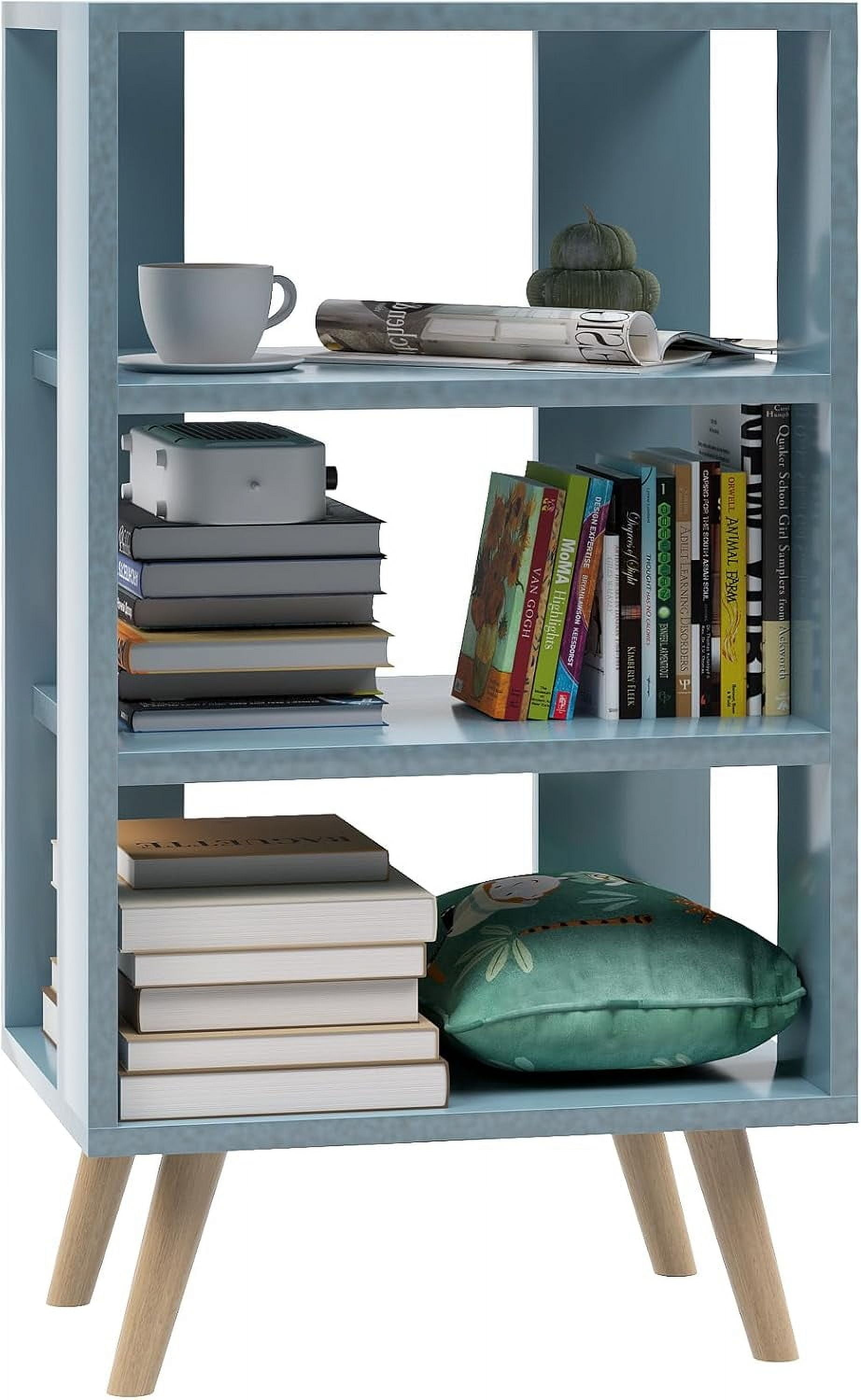 Night Stand, Blue Kids Nightstand, Modern End Table with Open Storage ...