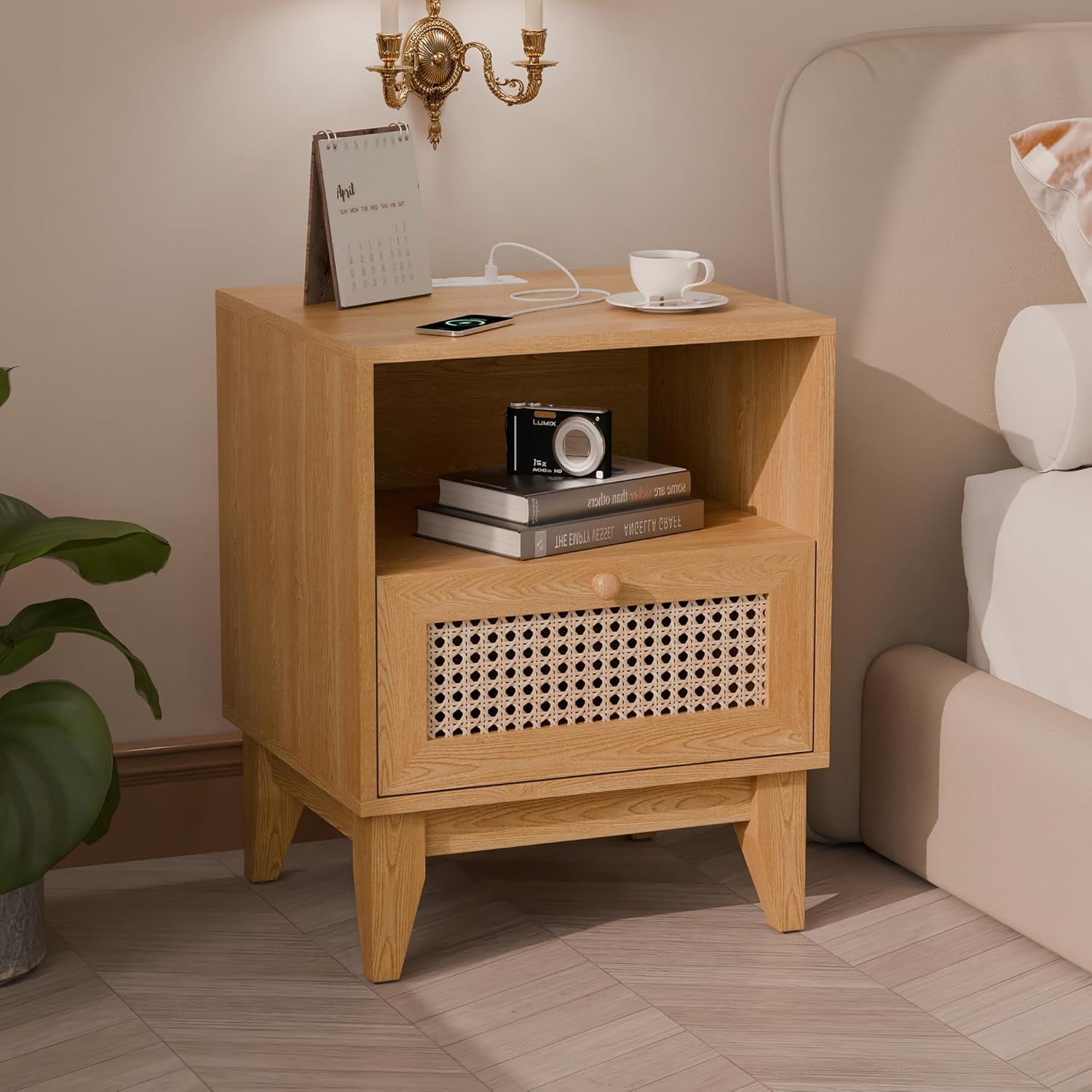 Night Stand with Charger Station, Bedside Table, Night Stand with ...