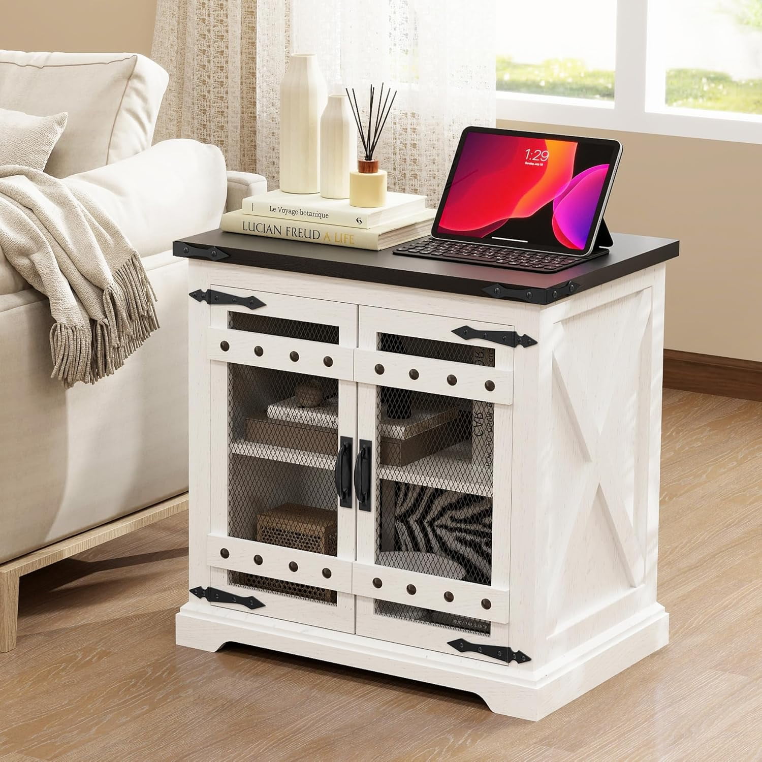 Night Stand with Charger Station, Farmhouse End Tables Living Room, 24 ...