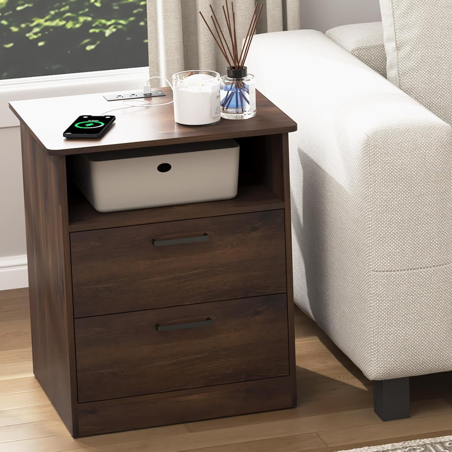 Night Stand with Charger Station, Modern Nightstand with USB Type-C ...