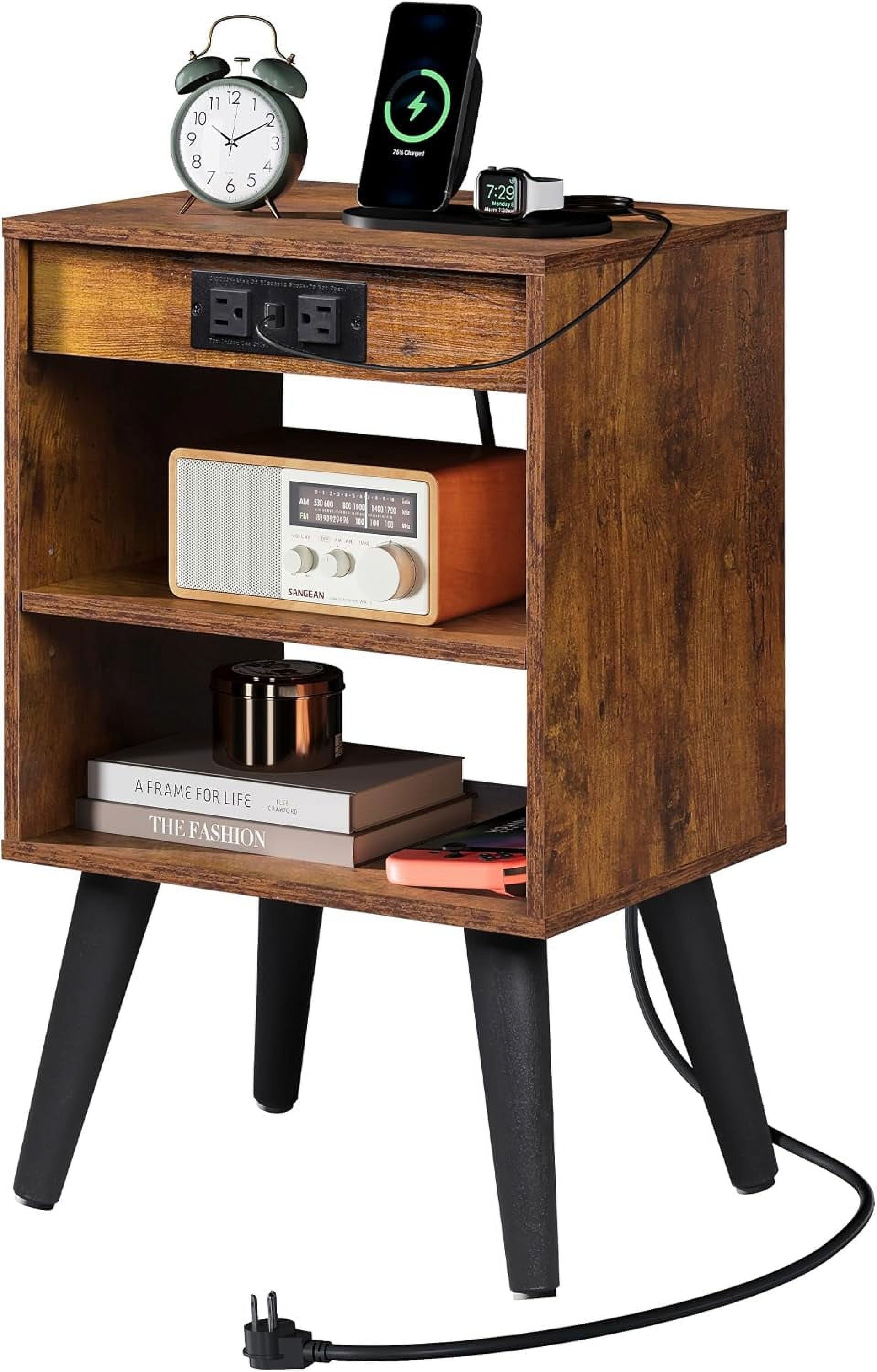 Night Stand with Charger Station, Nightstand, Side Table,Bedside Table ...