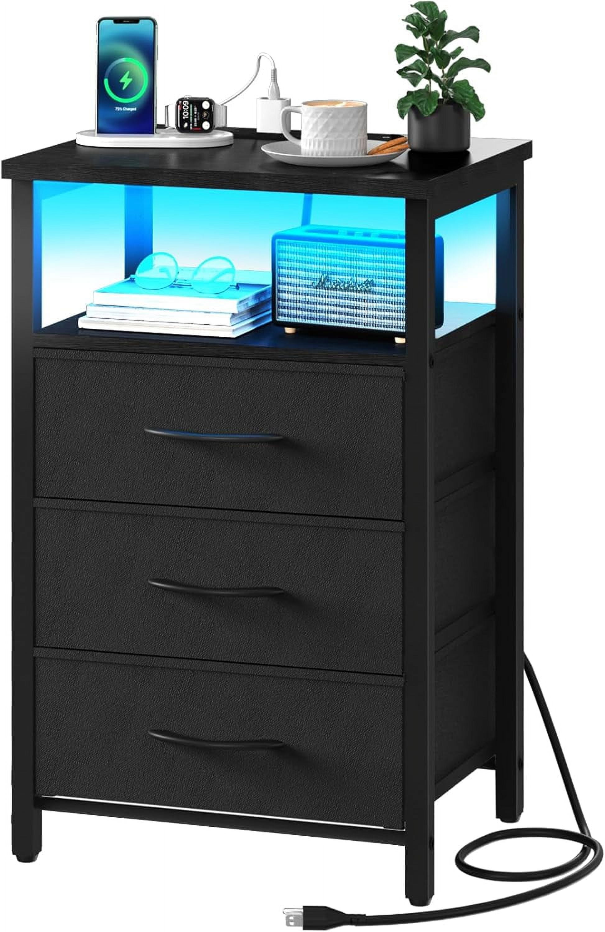 Night Stand with Charging Station, 16 Colors LED Nightstand with USB ...