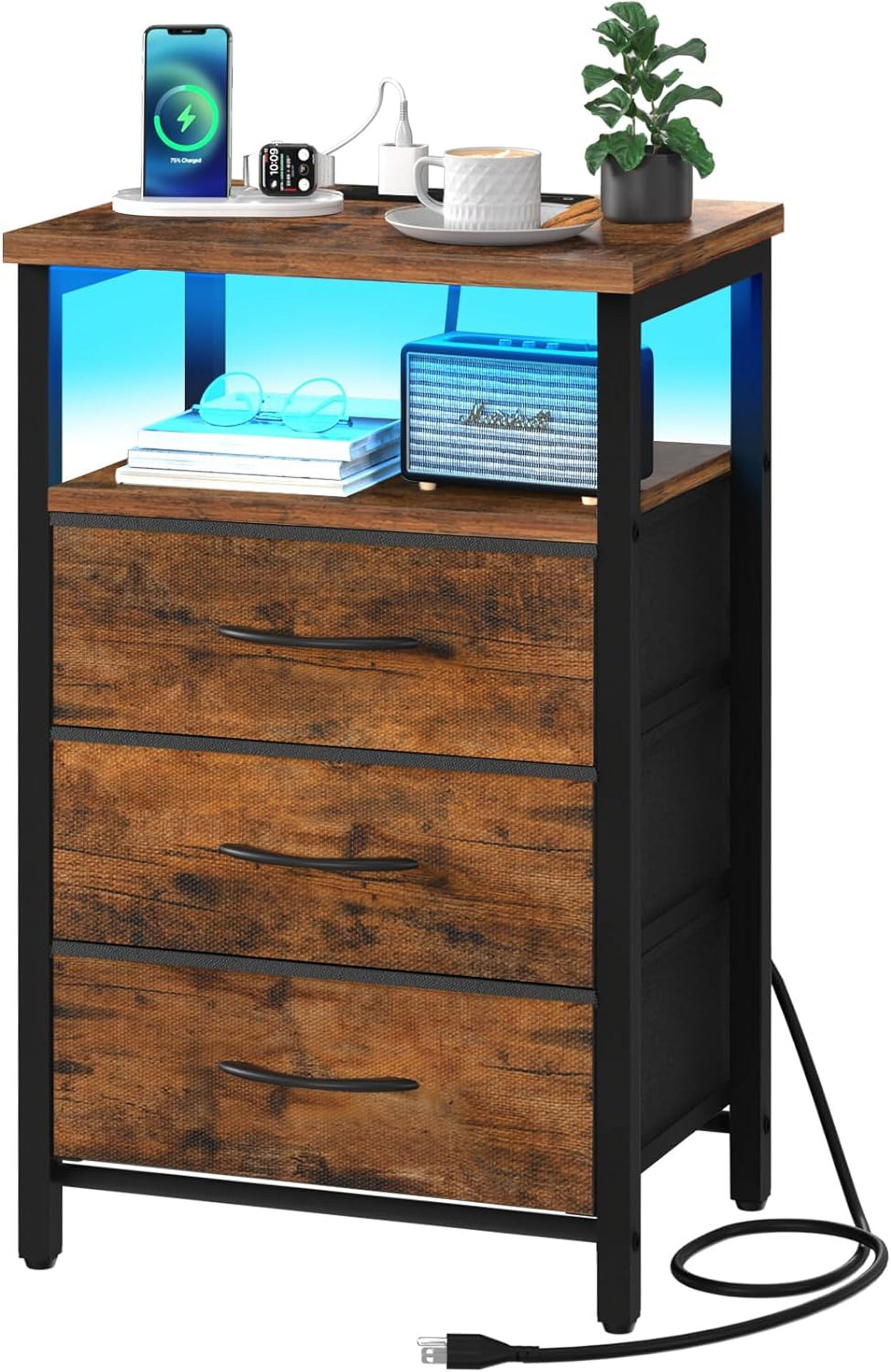 Night Stand with Charging Station, 16 Colors LED Nightstand with USB ...
