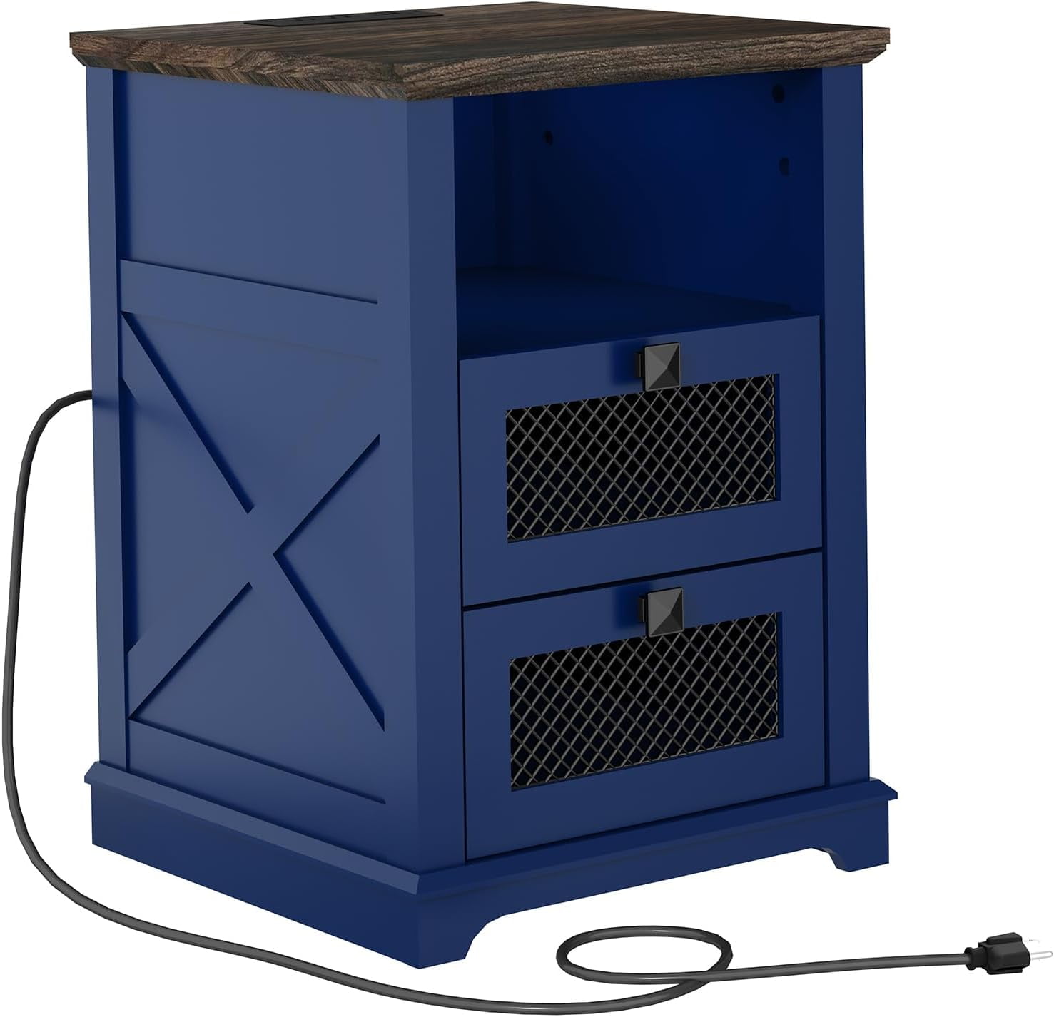 Night Stand with Charging Station, 18 Inch Farmhouse Nightstand with ...