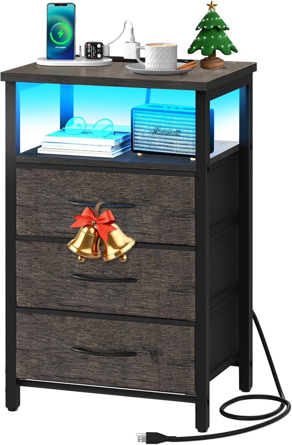 Night Stand with Charging Station, 20 Colors LED Nightstand with USB ...