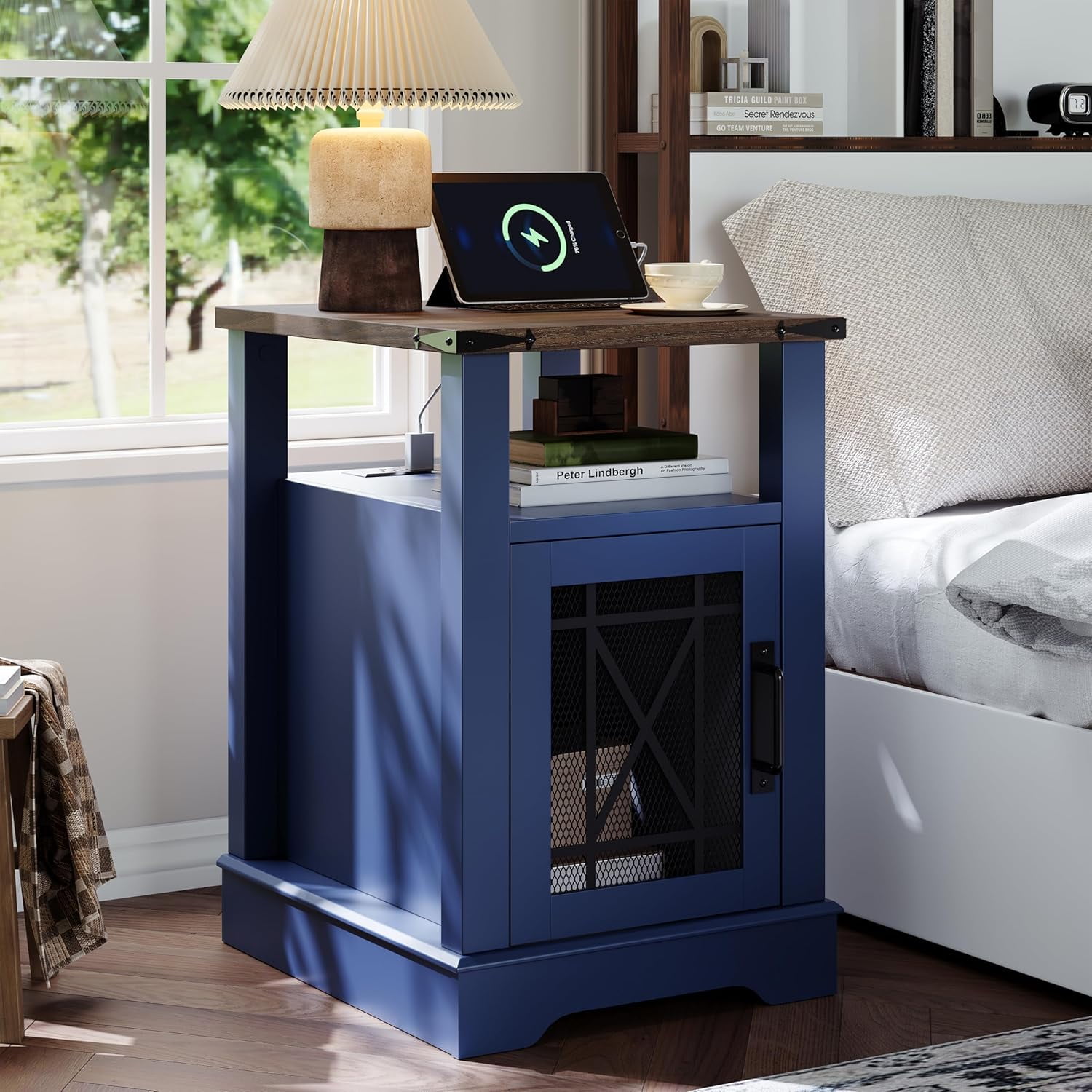 Night Stand with Charging Station Farmhouse End Table for Living Room ...