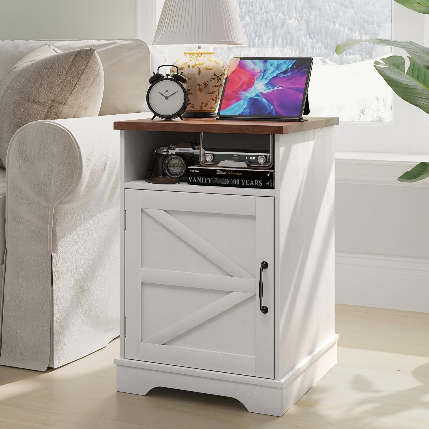 Night Stand with Charging Station, Farmhouse Nightstand, Wood Bed Side ...