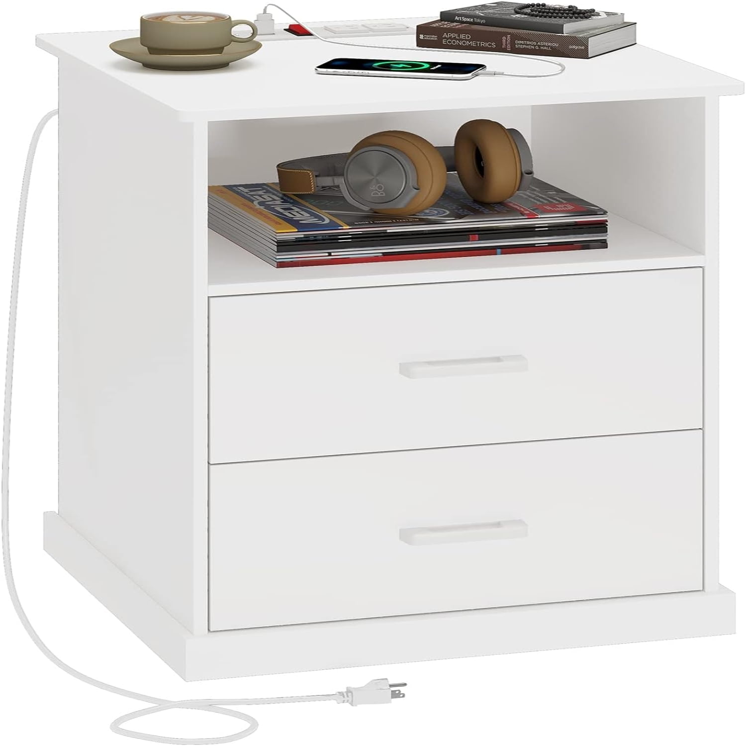 Night Stand with Charging Station Large Nightstands with Drawers and ...