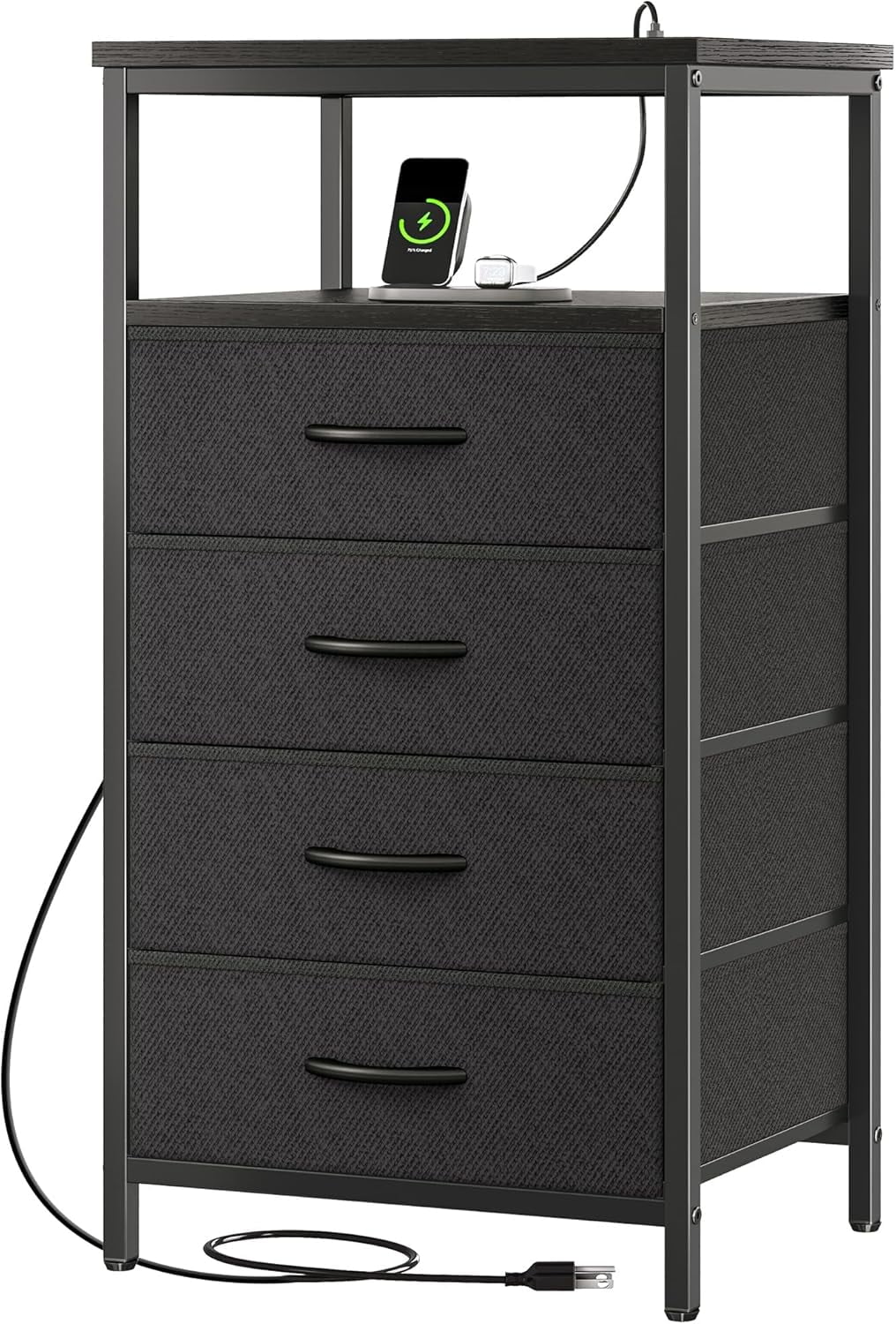 Night Stand with Charging Station, Multiple Drawer Dresser for Bedroom, Bedside Table, Tall ...