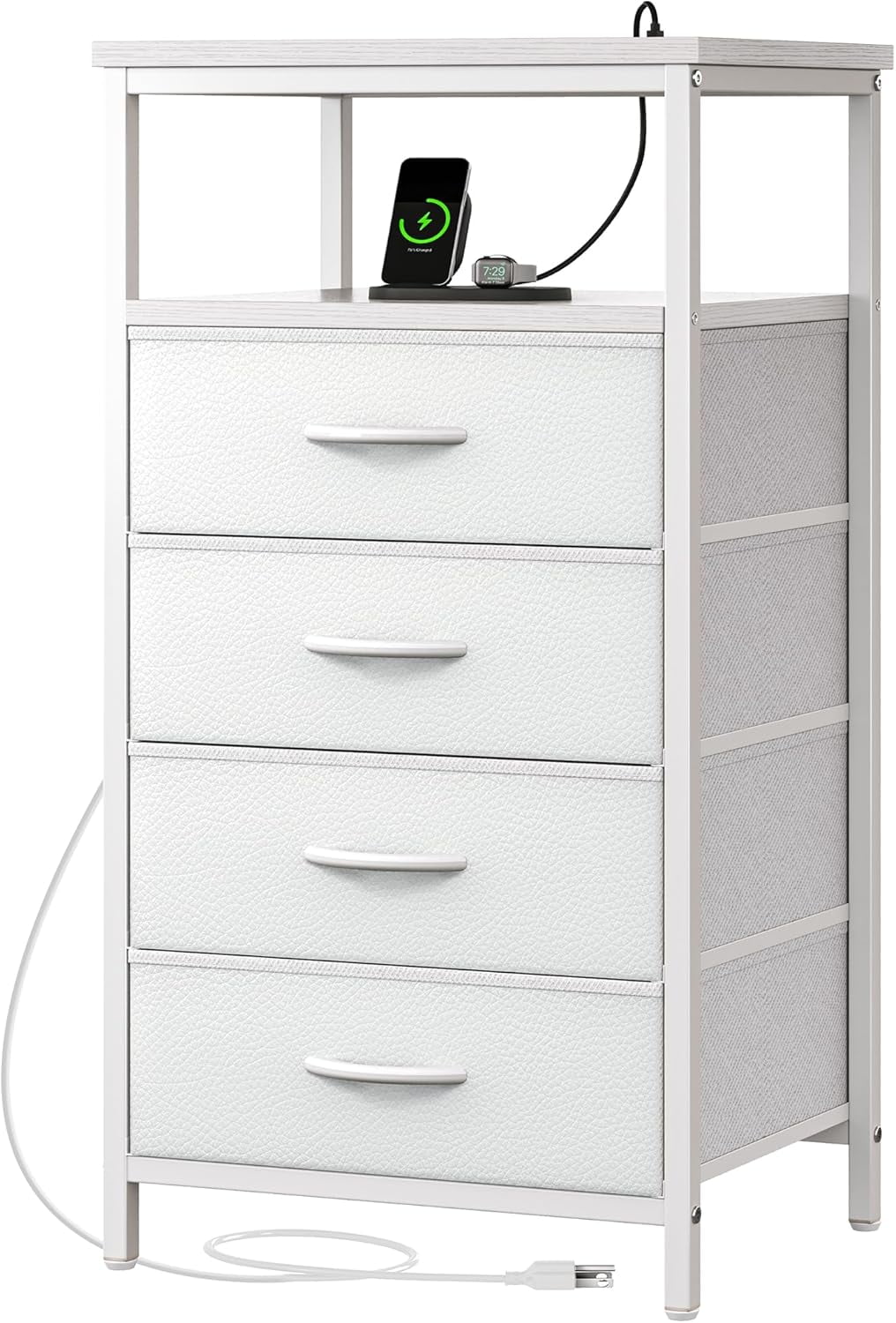 Night Stand with Charging Station, Multiple Drawer Dresser for Bedroom, Bedside Table, Tall ...
