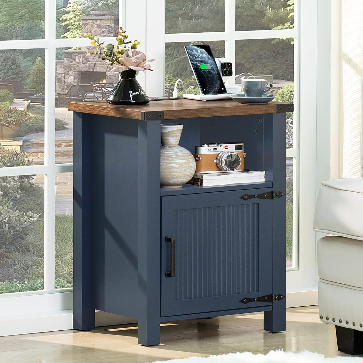 Night Stand with Charging Station and USB Port, 18 Inch Farmhouse ...