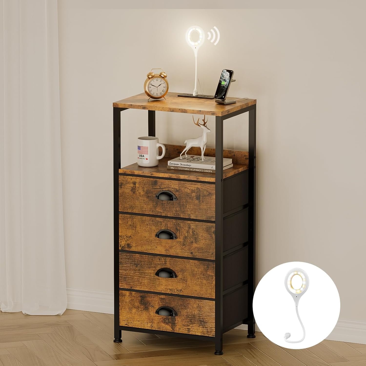 Night Stand with Charging Station & Voice Control LED Night Light, 4 ...